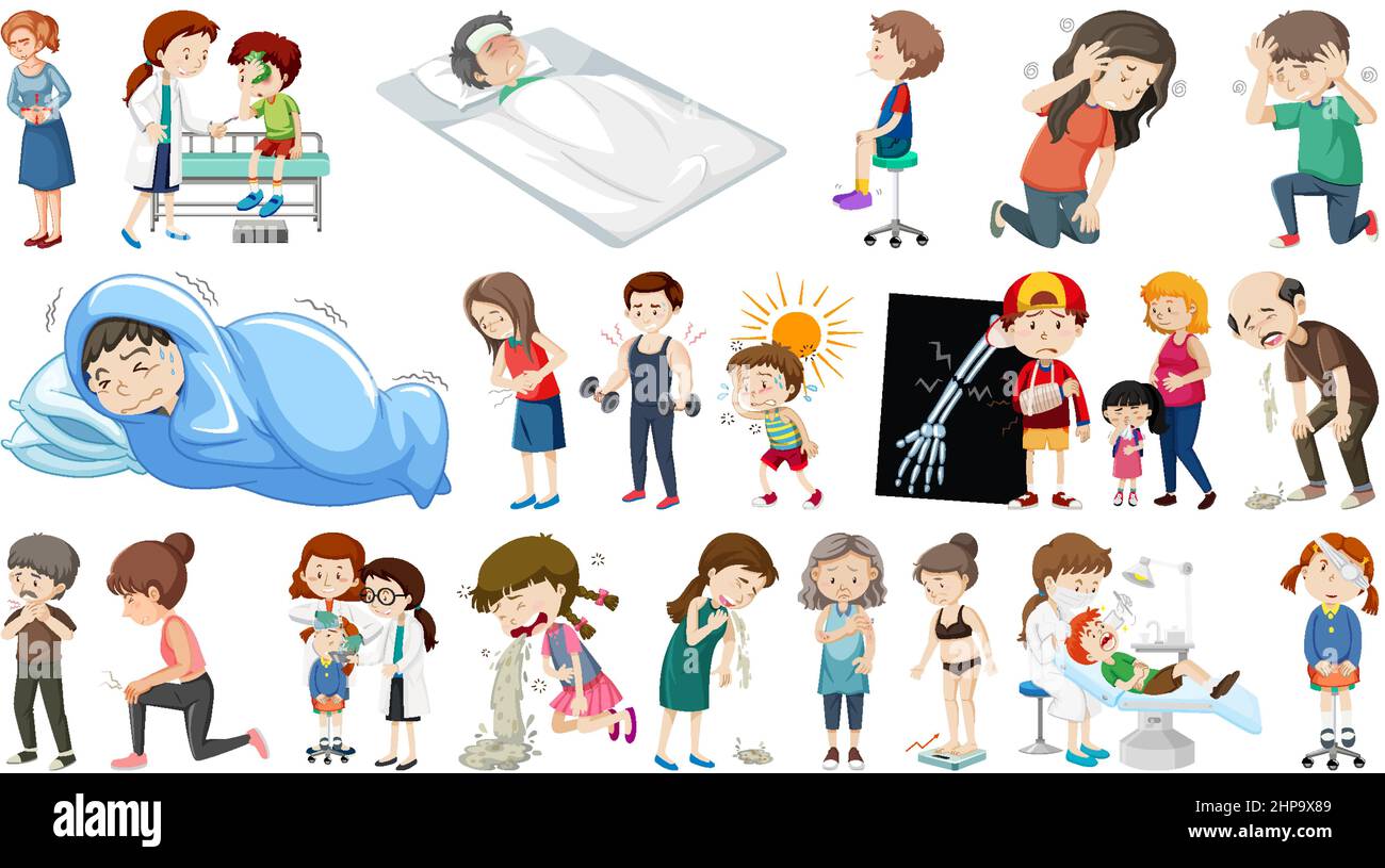Set of sick people with different symptoms illustration Stock Vector ...