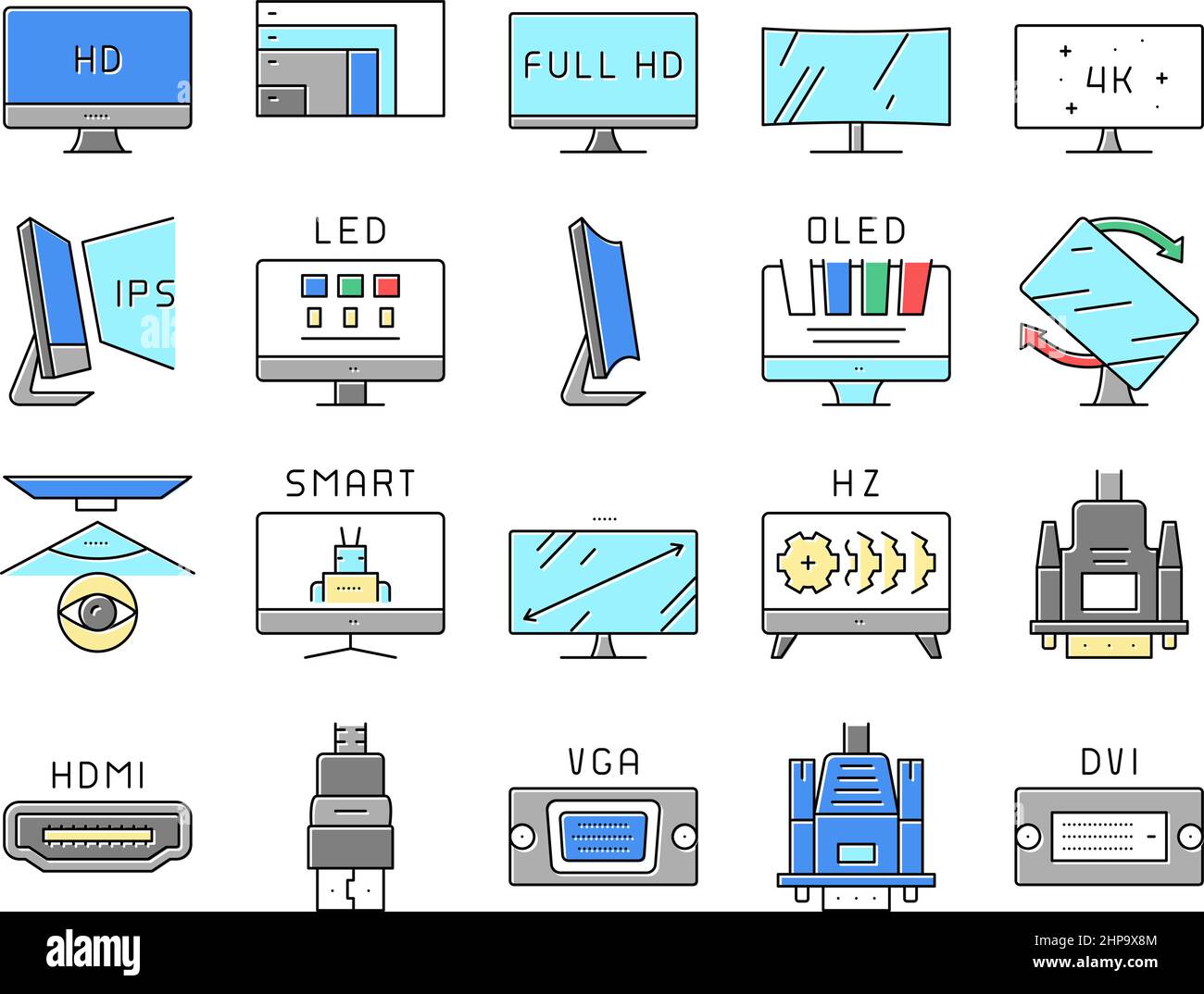 Computer Pc Monitor Collection Icons Set Vector Stock Vector Image ...