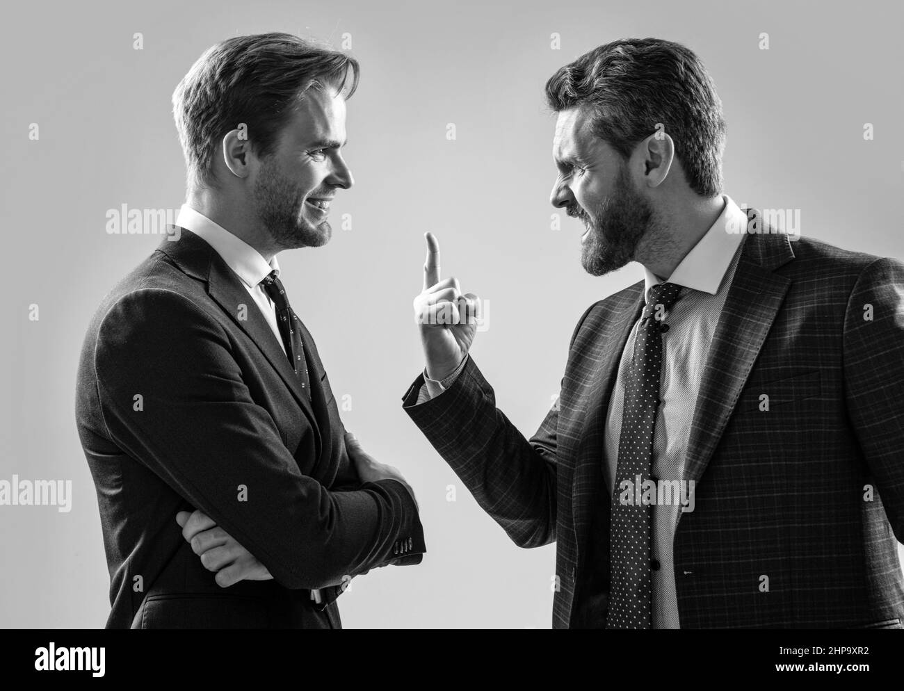 aggressive businessmeeting. struggle for leadership. displeased ...