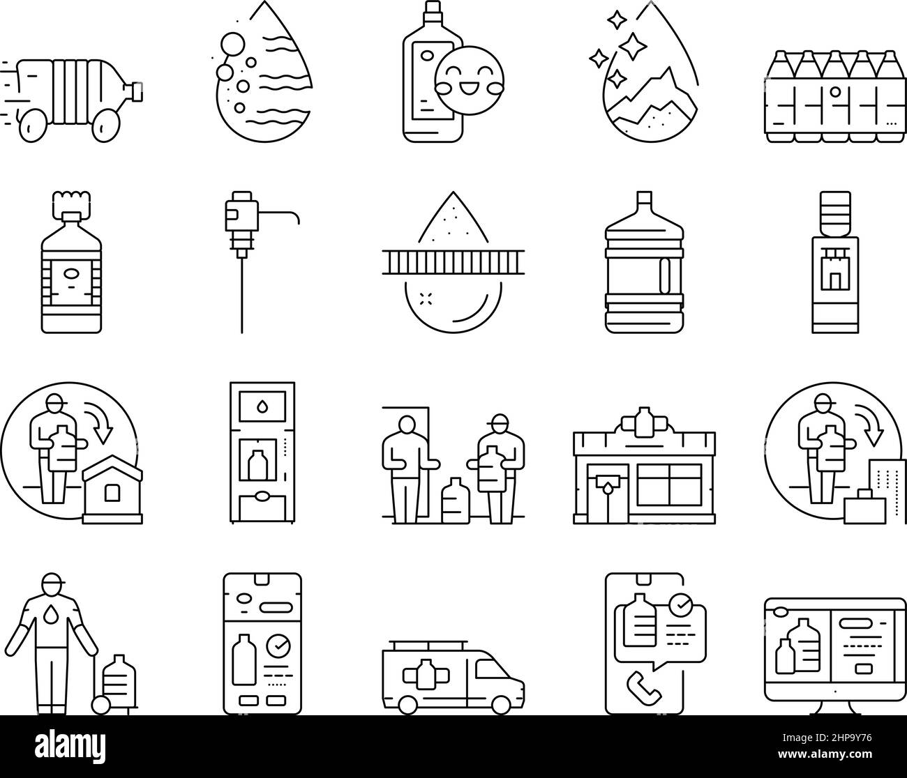 Water Delivery Service Business Icons Set Vector Stock Vector Image ...