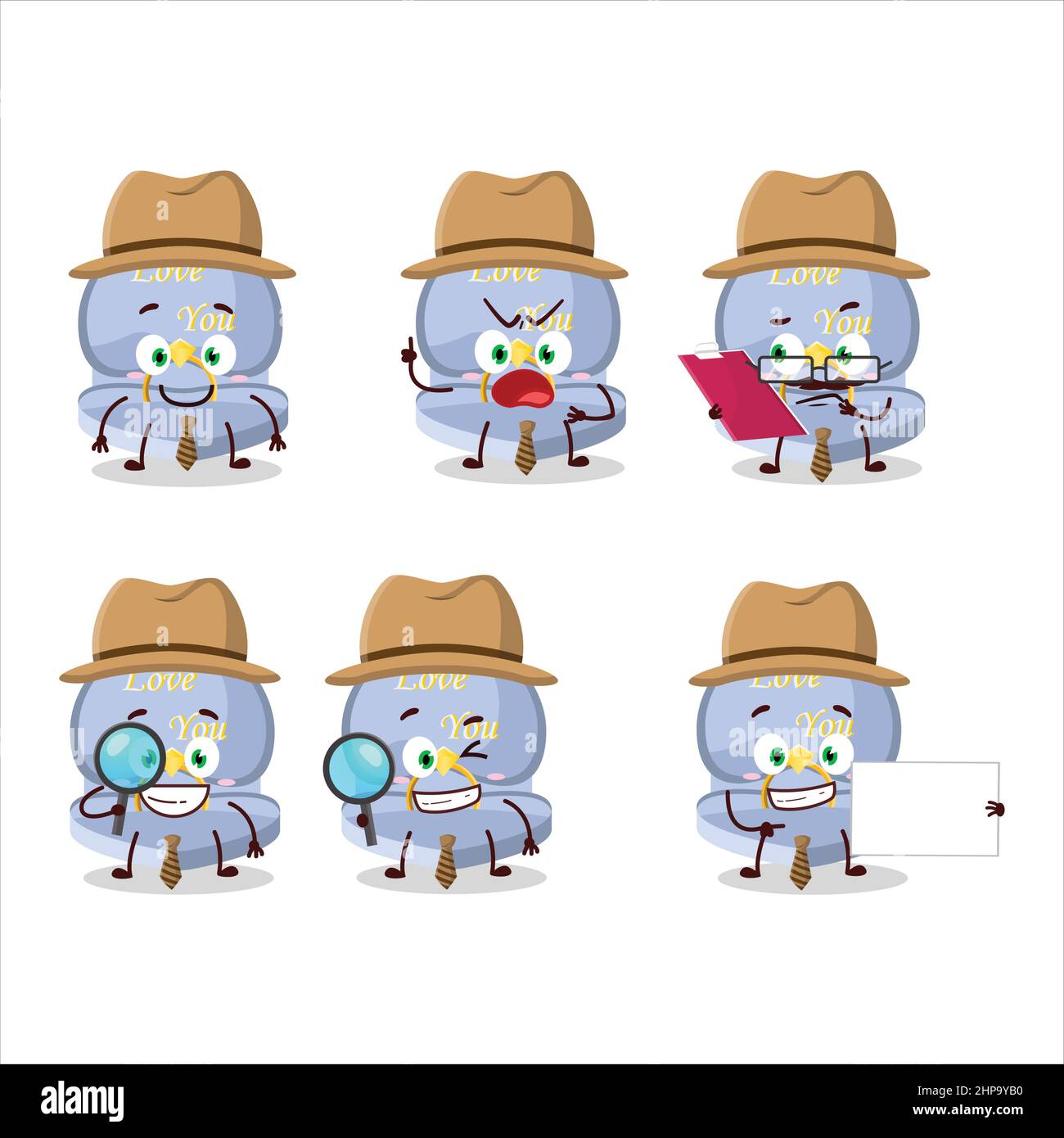 Detective blue love ring box cute cartoon character holding magnifying ...