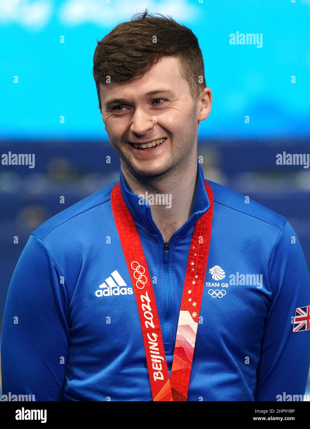 Great Britain men's curling silver medalist Bruce Mouat speaks with the ...
