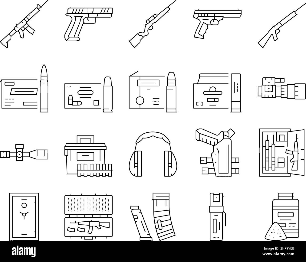 Shooting Weapon And Accessories Icons Set Vector Stock Vector Image ...