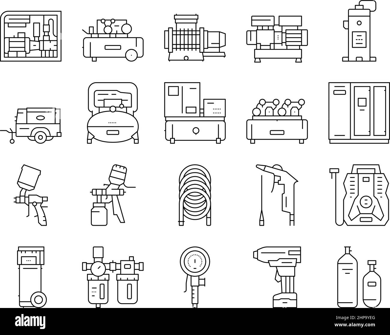 Air Compressor Tool Collection Icons Set Vector Stock Vector Image ...