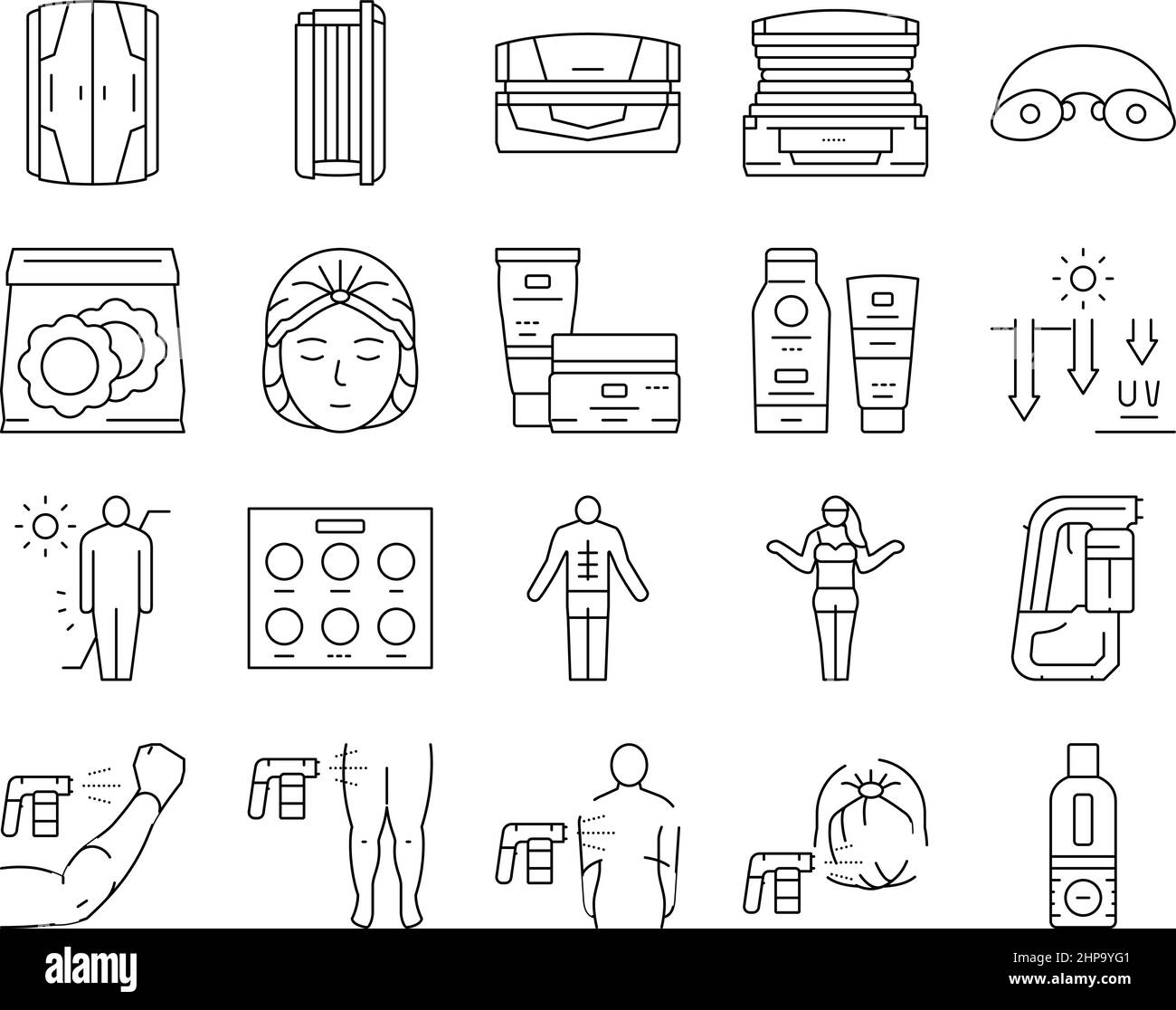 Solarium Salon Tanning Service Icons Set Vector Stock Vector Image ...