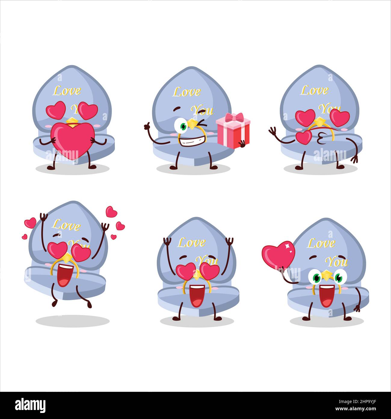 Blue love ring box cartoon character with love cute emoticon. Vector ...