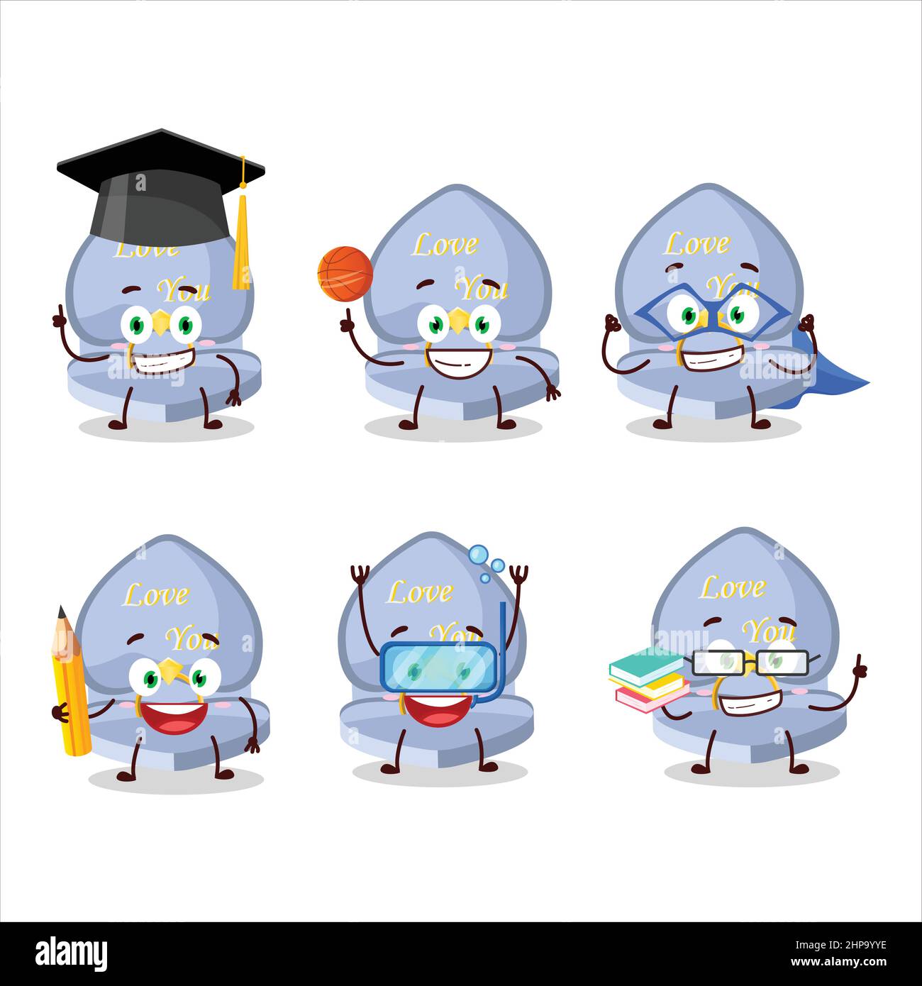 School student of blue love ring box cartoon character with various ...