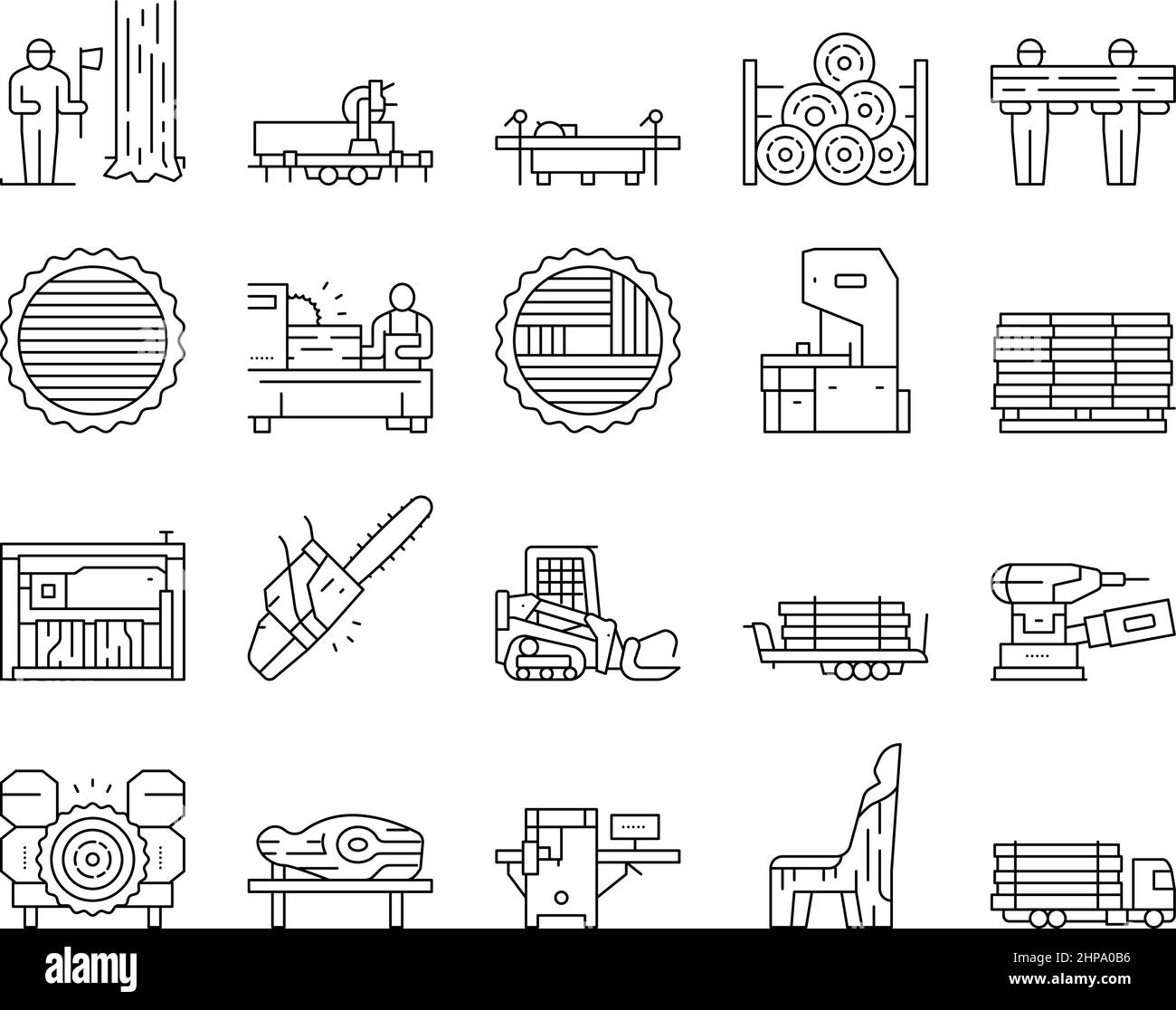 Sawmill Cut Service Collection Icons Set Vector Stock Vector Image ...