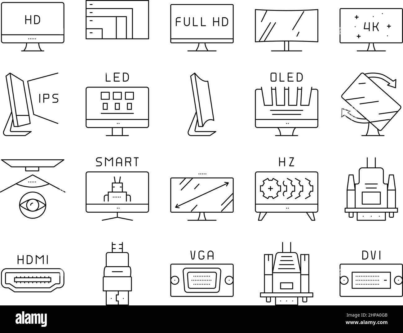 Computer Pc Monitor Collection Icons Set Vector Stock Vector Image ...