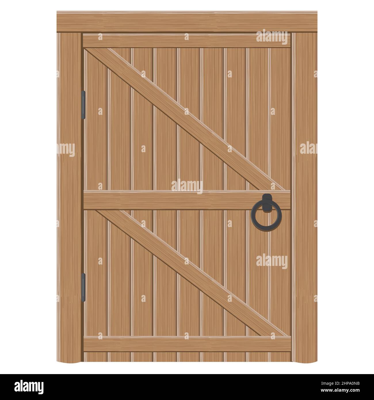 Old wooden massive closed gates, vector illustration. Double door with ...