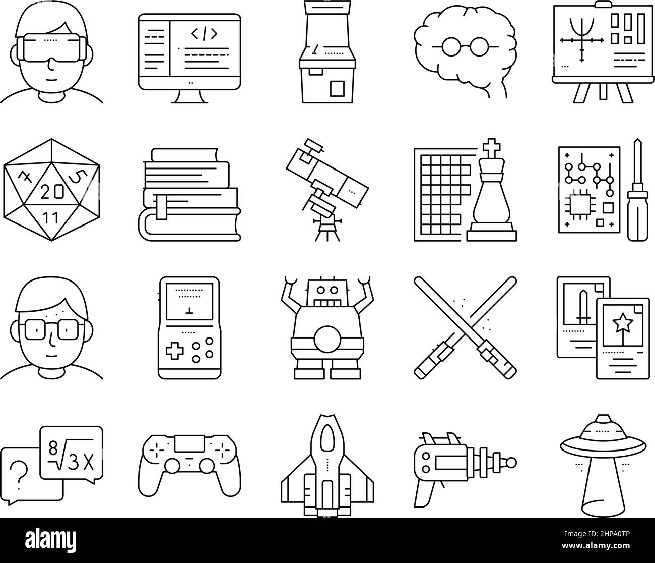 Geek, Nerd And Gamer Collection Icons Set Vector Stock Vector Image ...
