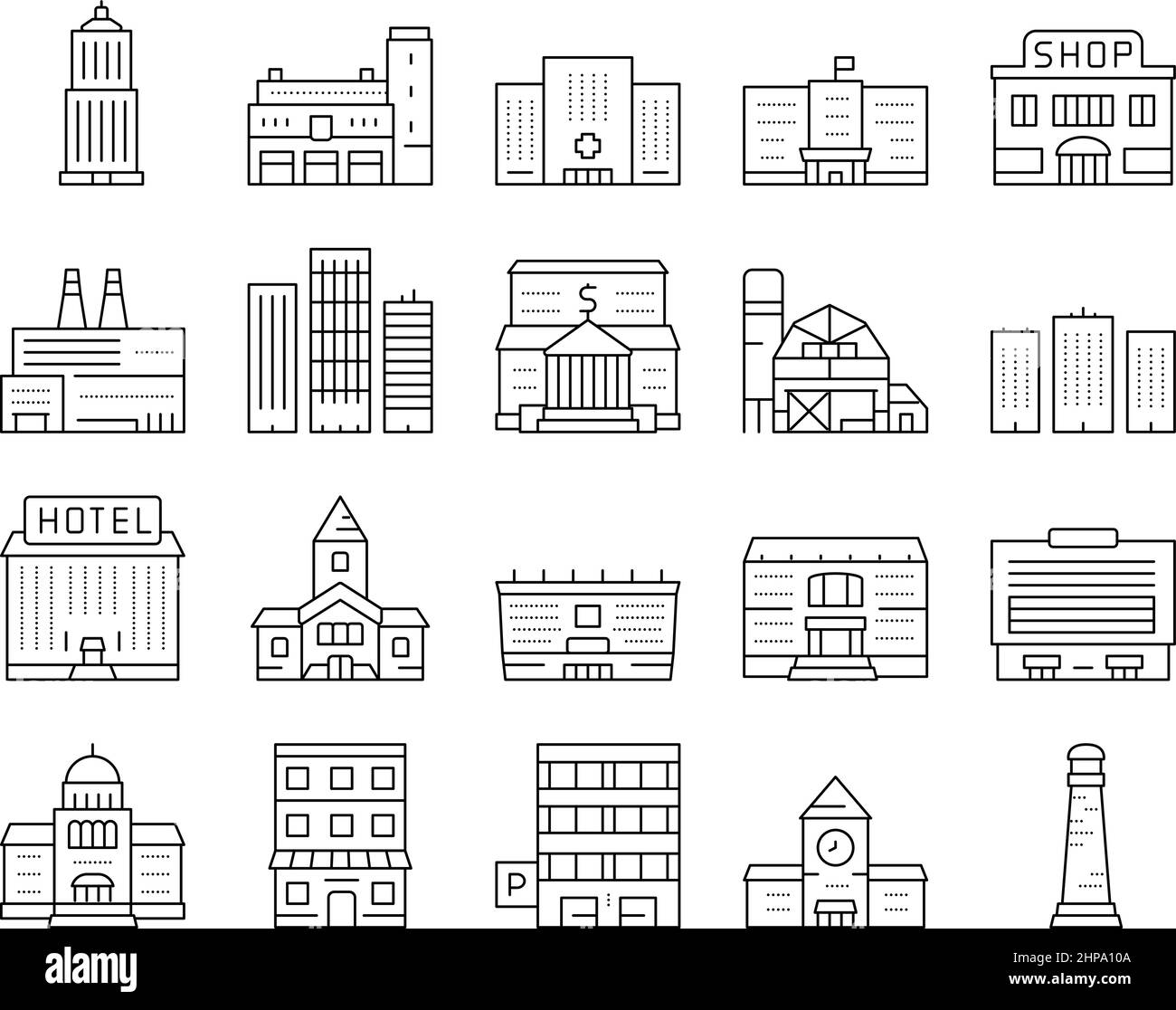 Building Architecture Collection Icons Set Vector Stock Vector Image ...