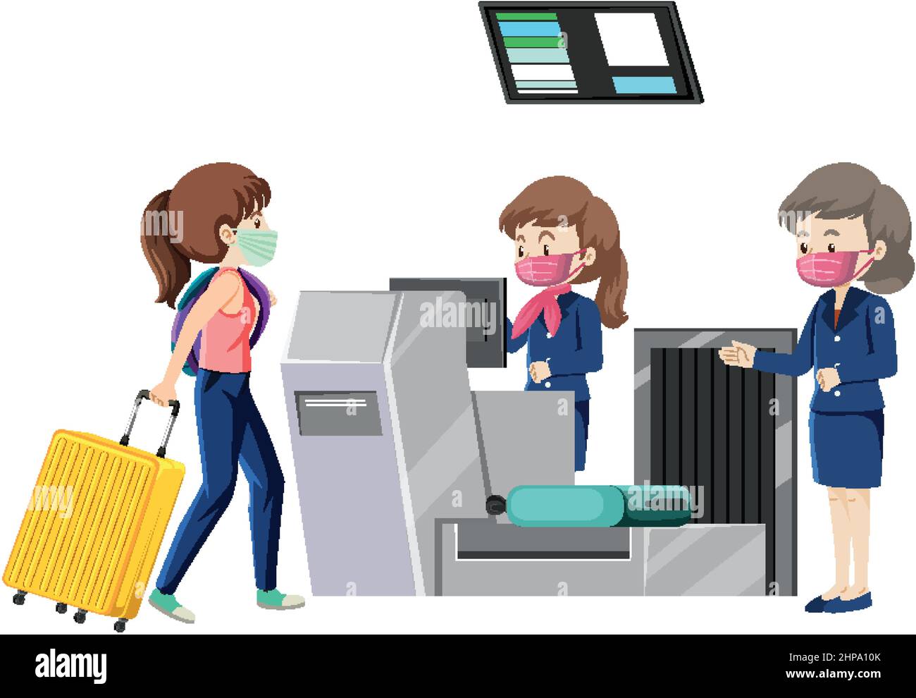 A passenger at check-in counter with service staffs illustration Stock ...