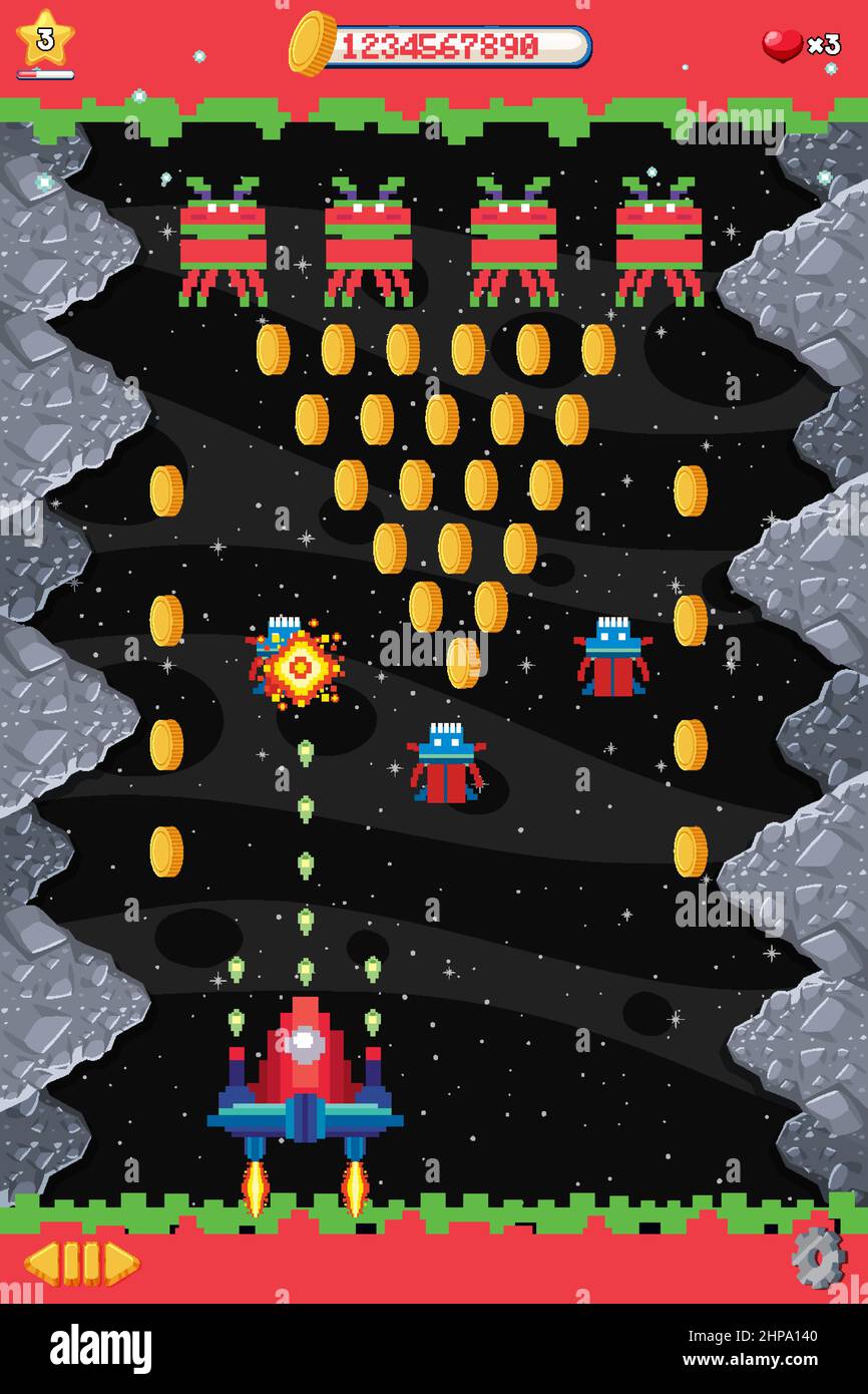 Retro pixel space game interface illustration Stock Vector Image & Art ...