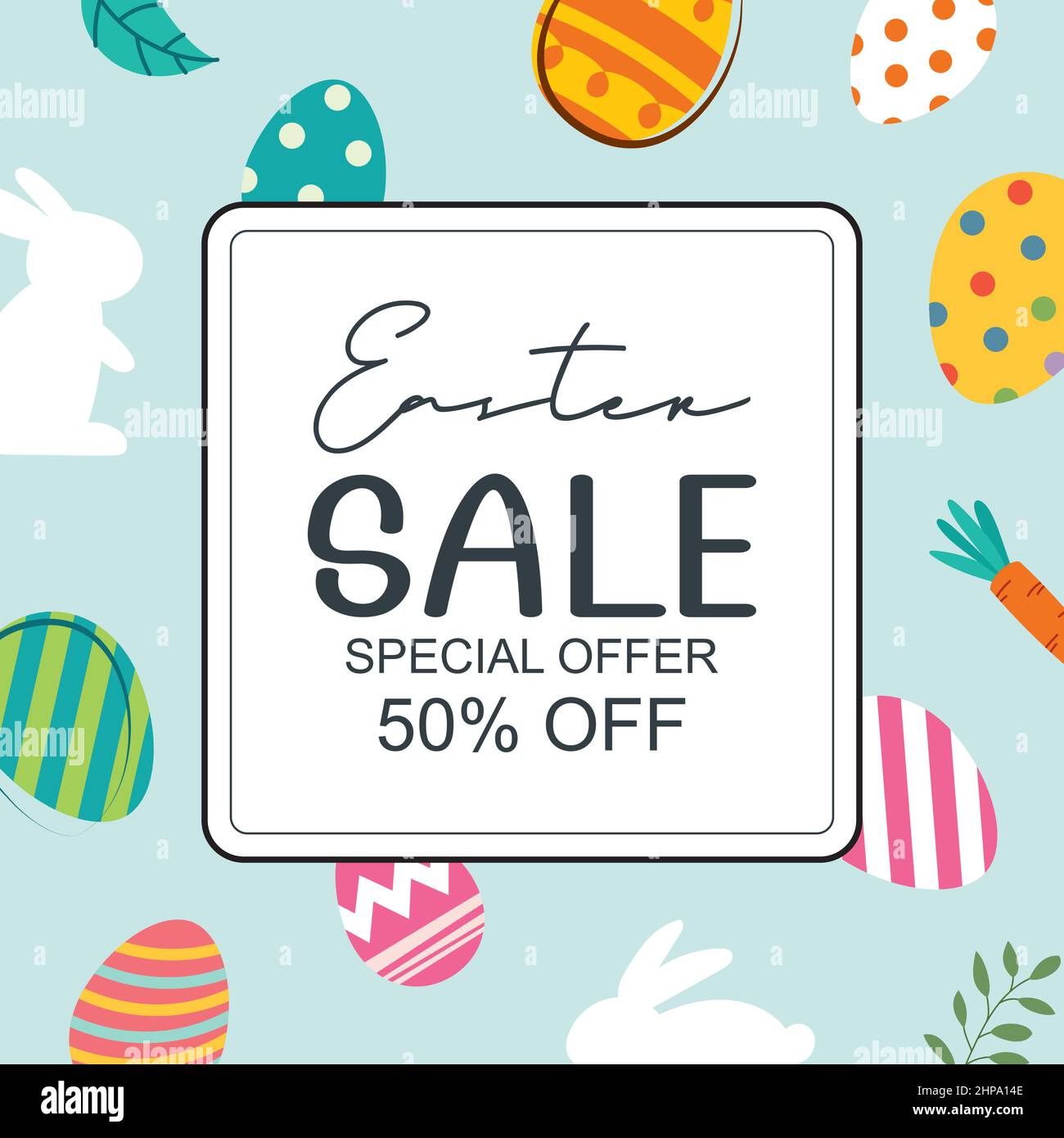 Easter sale banner design template with colorful eggs and flowers. Use ...