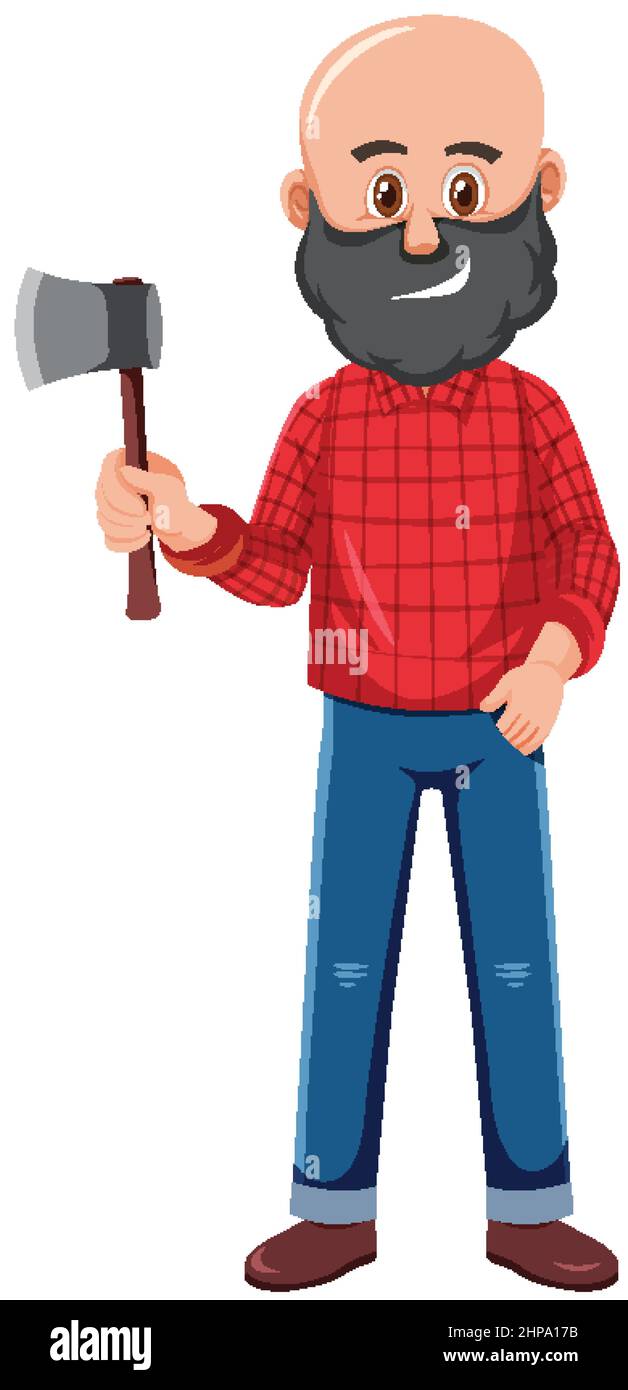 A man holding ax cartoon character on white background illustration ...