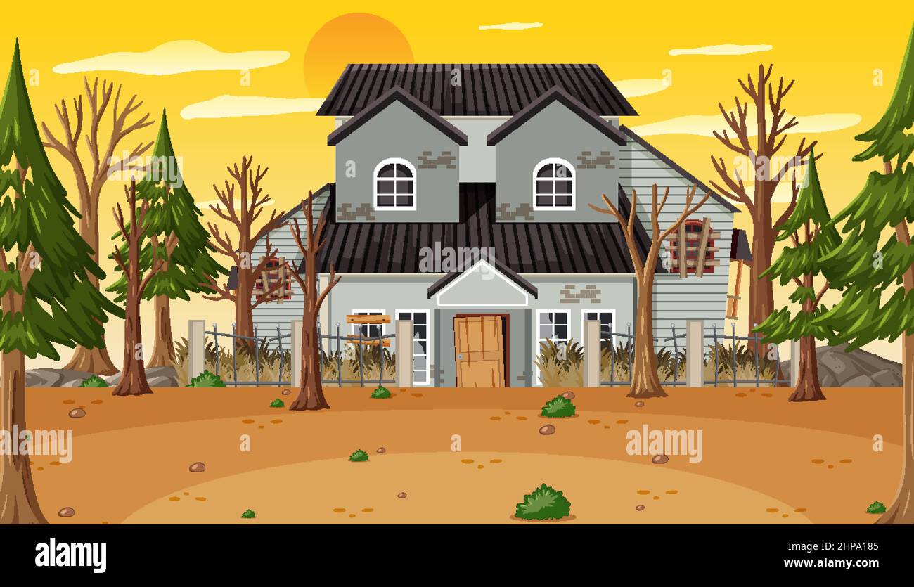 Scene with abandoned house at daytime illustration Stock Vector Image ...