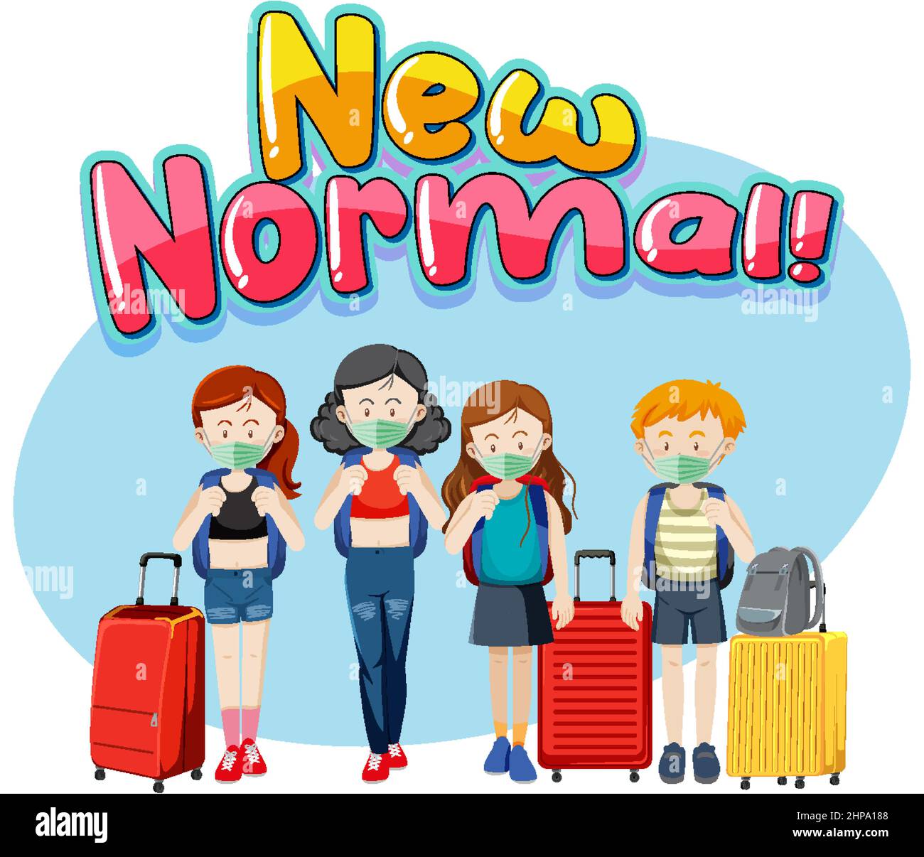 New Normal typography design with people wearing masks illustration ...