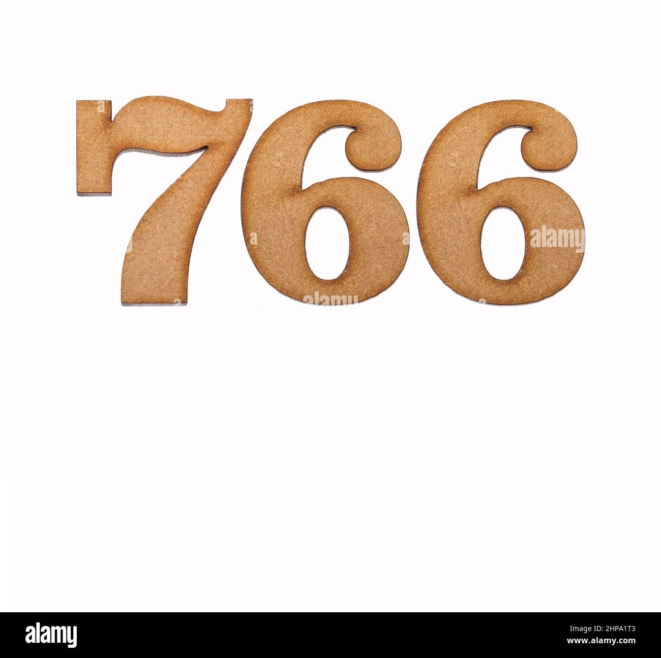 Number 766 - Piece of wood isolated on white background Stock Photo - Alamy