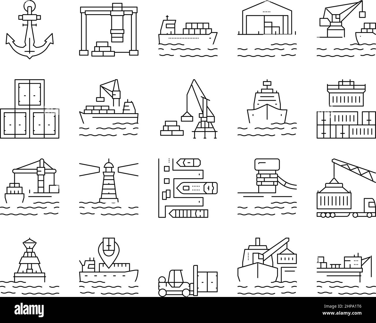 Container Port Tool Collection Icons Set Vector Stock Vector Image ...