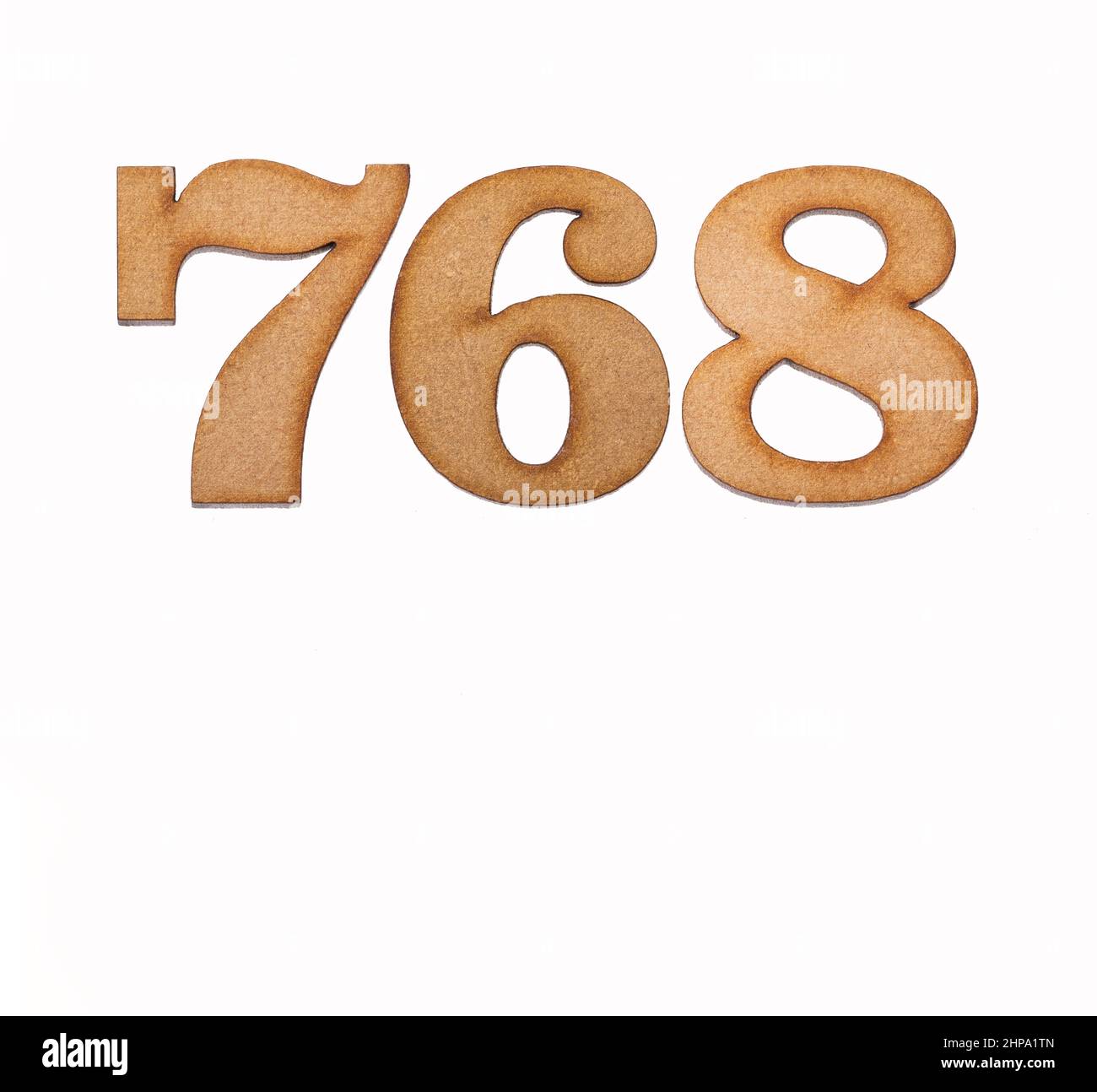Number 768 - Piece of wood isolated on white background Stock Photo - Alamy