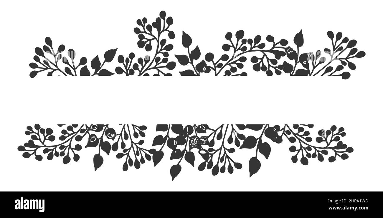 Split border, floral monogram frame in doodle style isolated on white ...