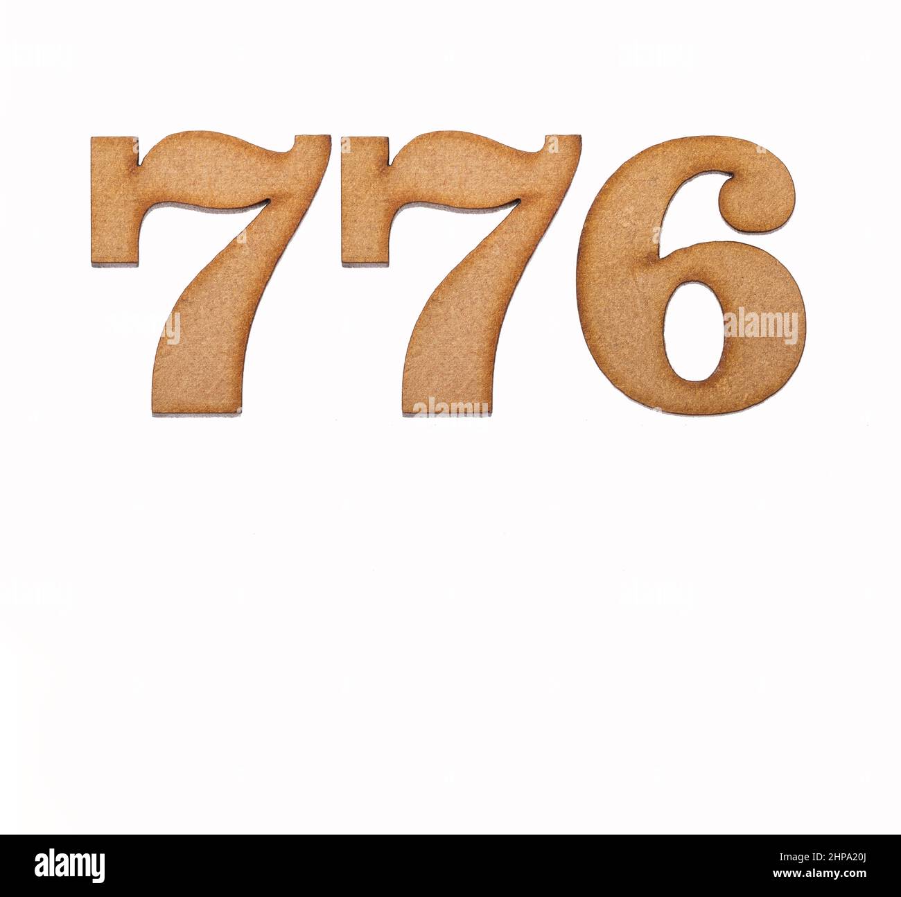 Number 776 - Piece of wood isolated on white background Stock Photo - Alamy