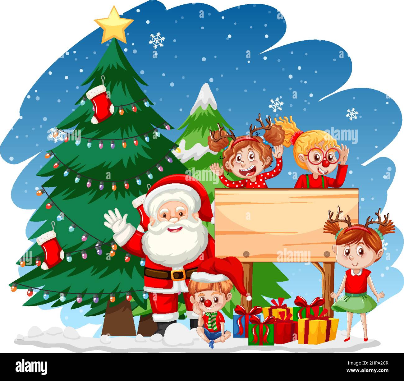 Santa Claus with children in cartoon style illustration Stock Vector ...
