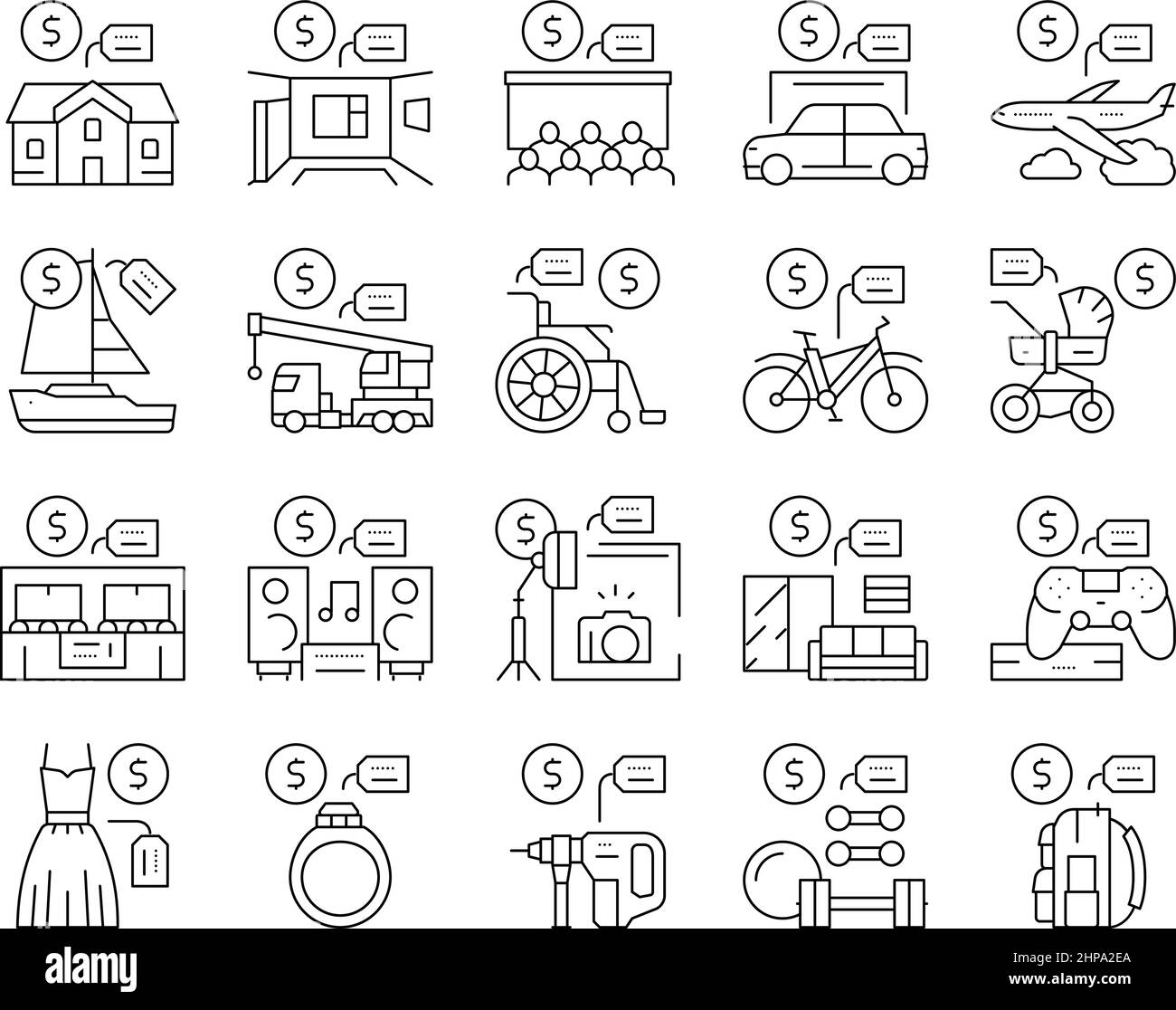 Rental Service Business Collection Icons Set Vector Stock Vector Image ...