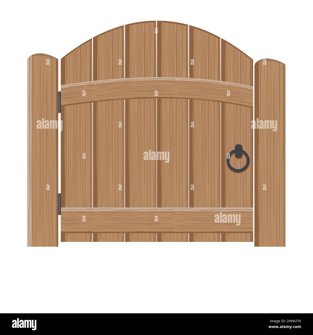 Old wooden massive closed gates, vector illustration. Double door with ...