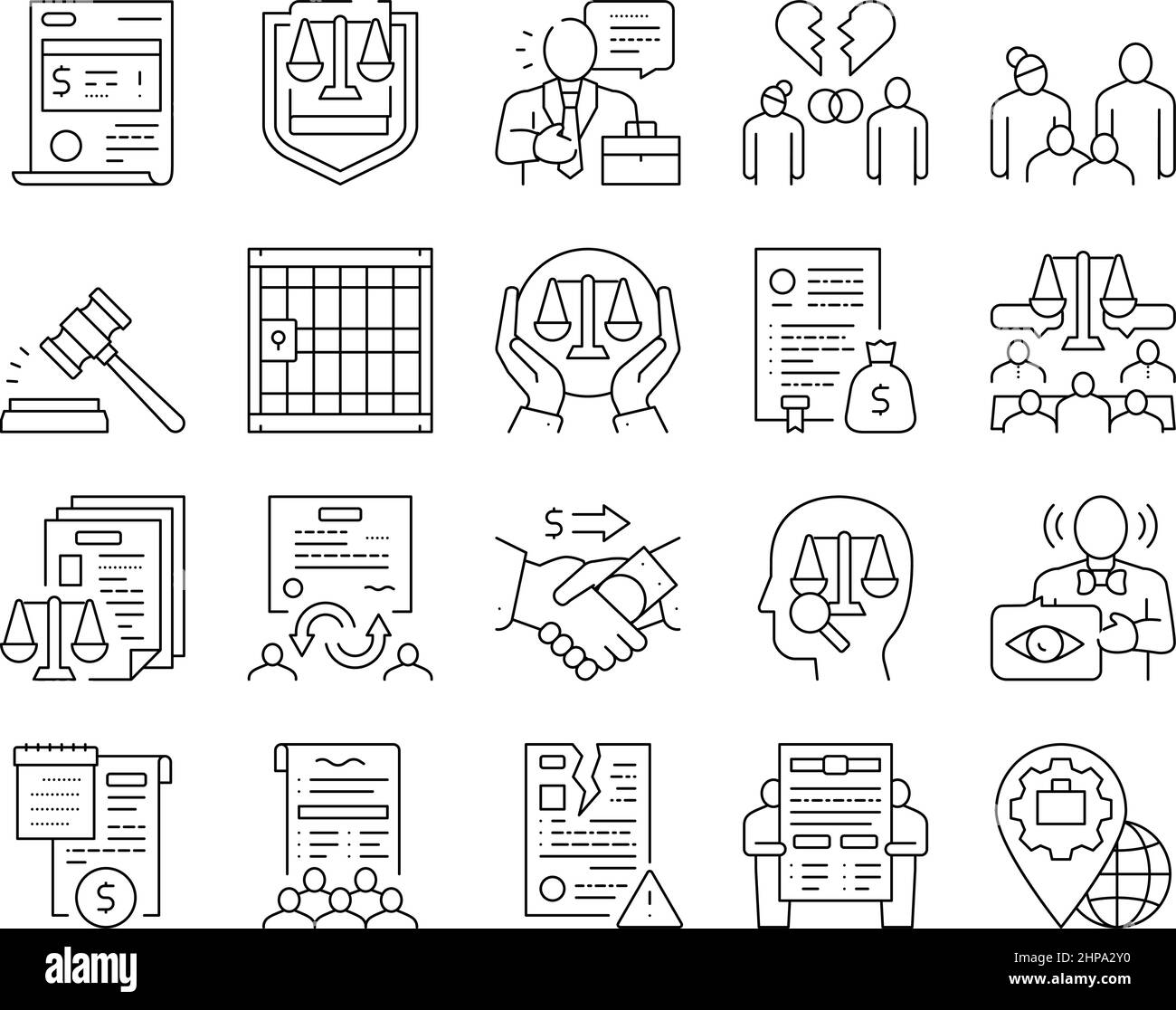 Law Justice Dictionary Collection Icons Set Vector Stock Vector Image ...