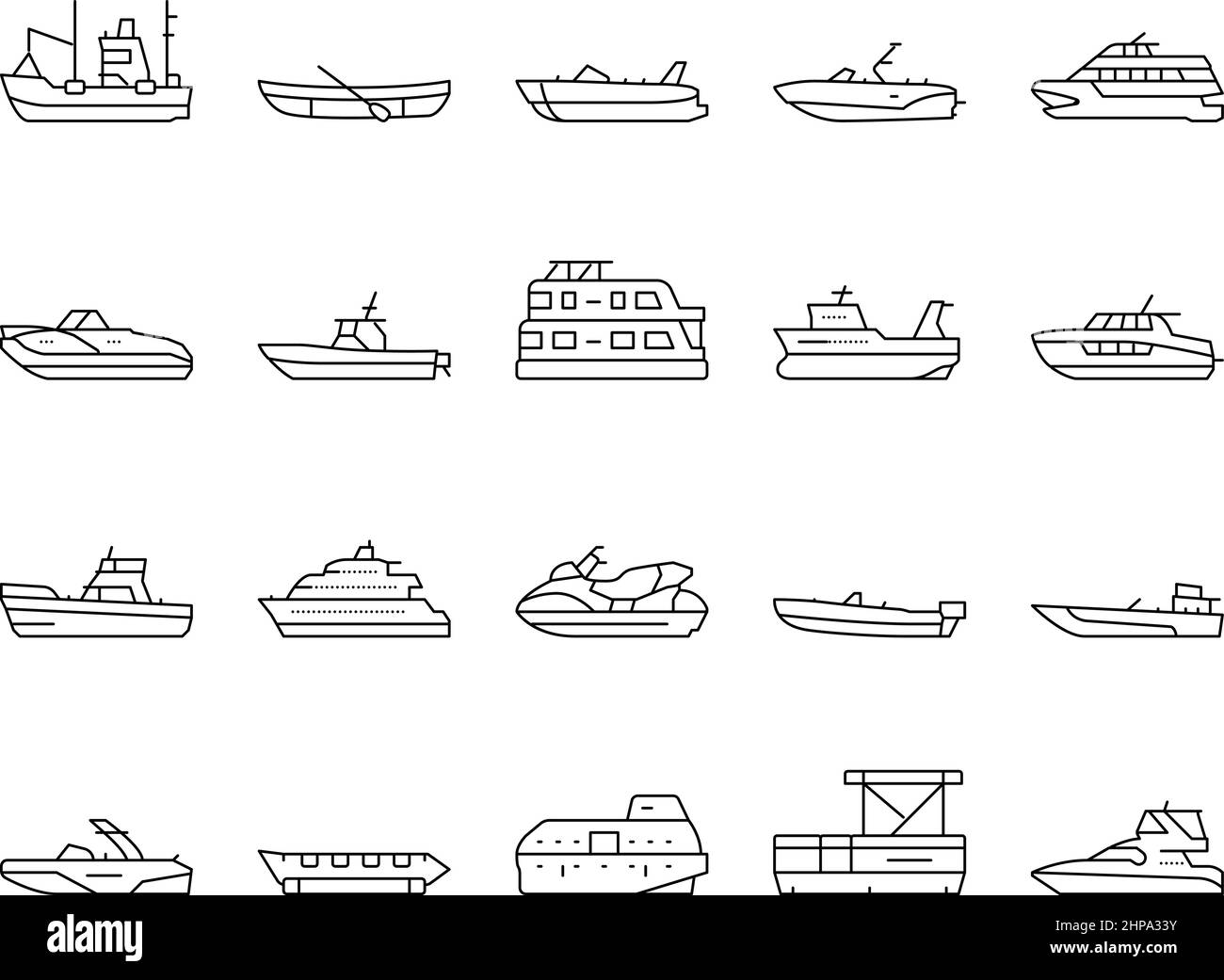 Boat Water Transportation Types Icons Set Vector Stock Vector Image ...
