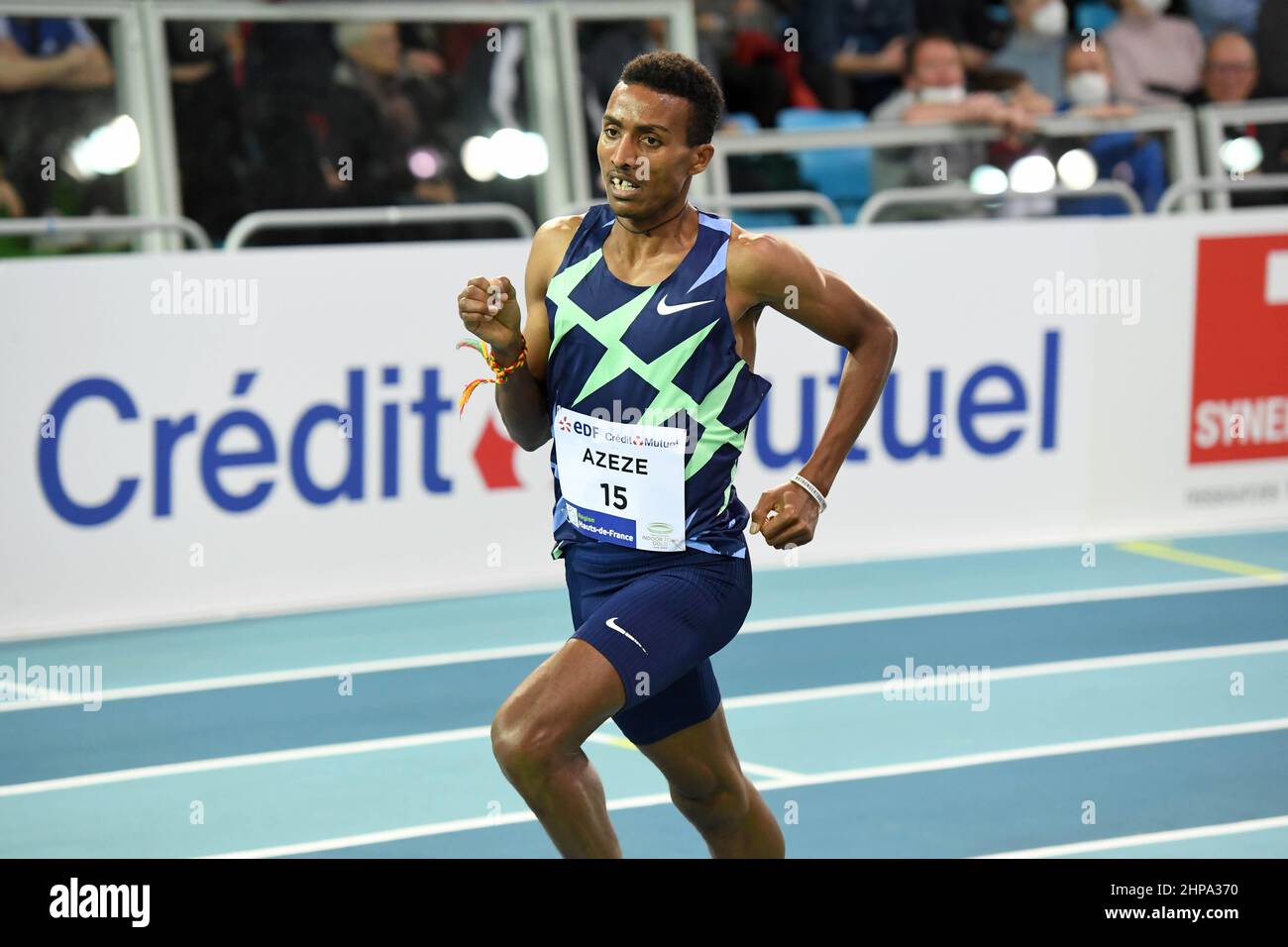 Lieven, France. 18th Feb, 2022. Melkeneh Azize (ETH) runs in the 3,000m ...
