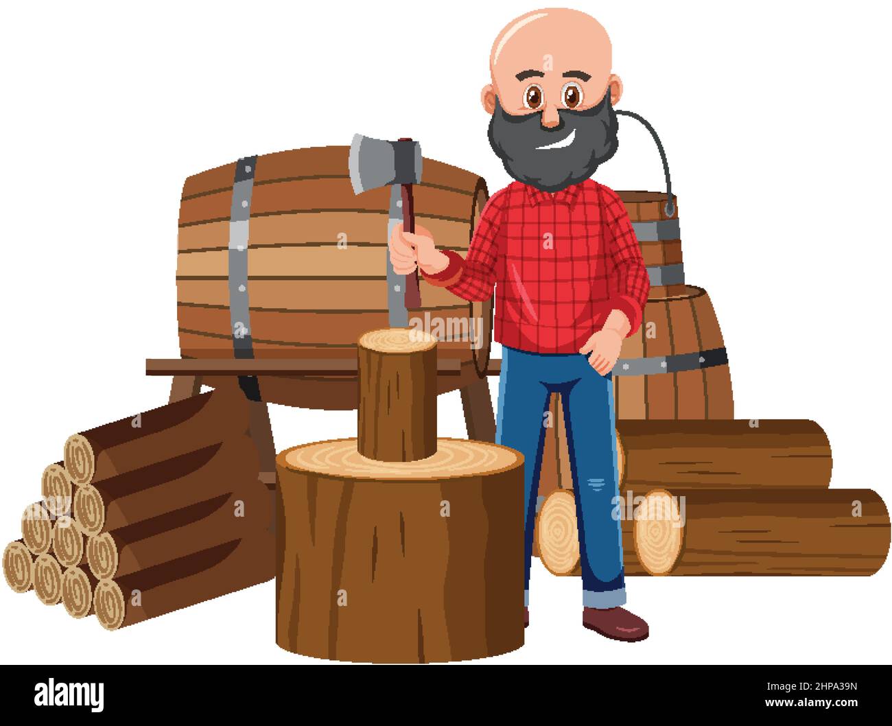 A man holding ax cartoon character on white background illustration ...