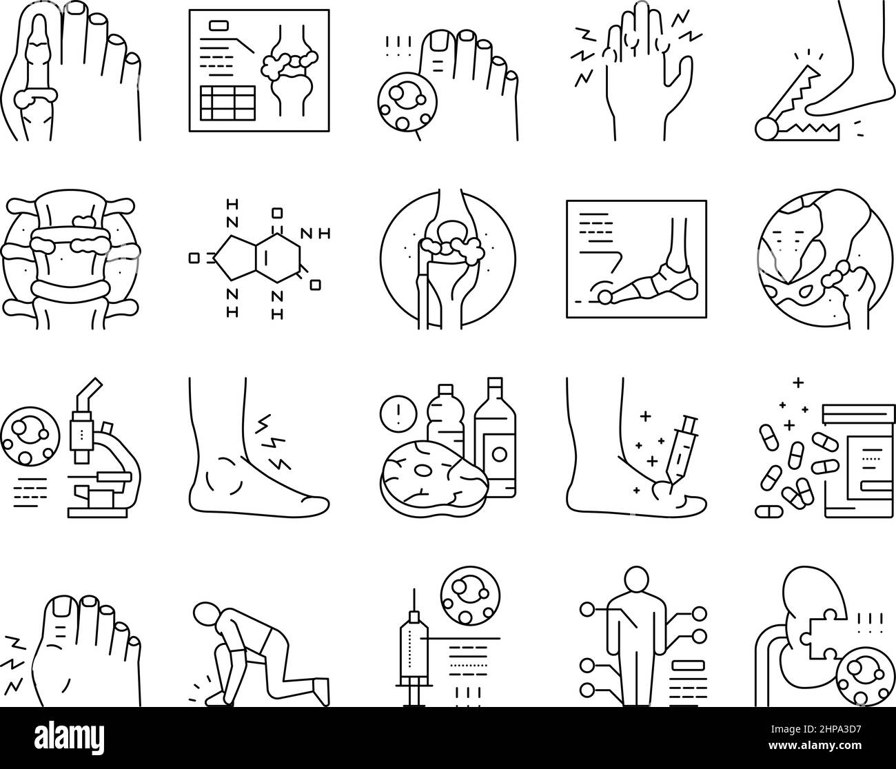 Gout Health Disease Collection Icons Set Vector Stock Vector Image ...