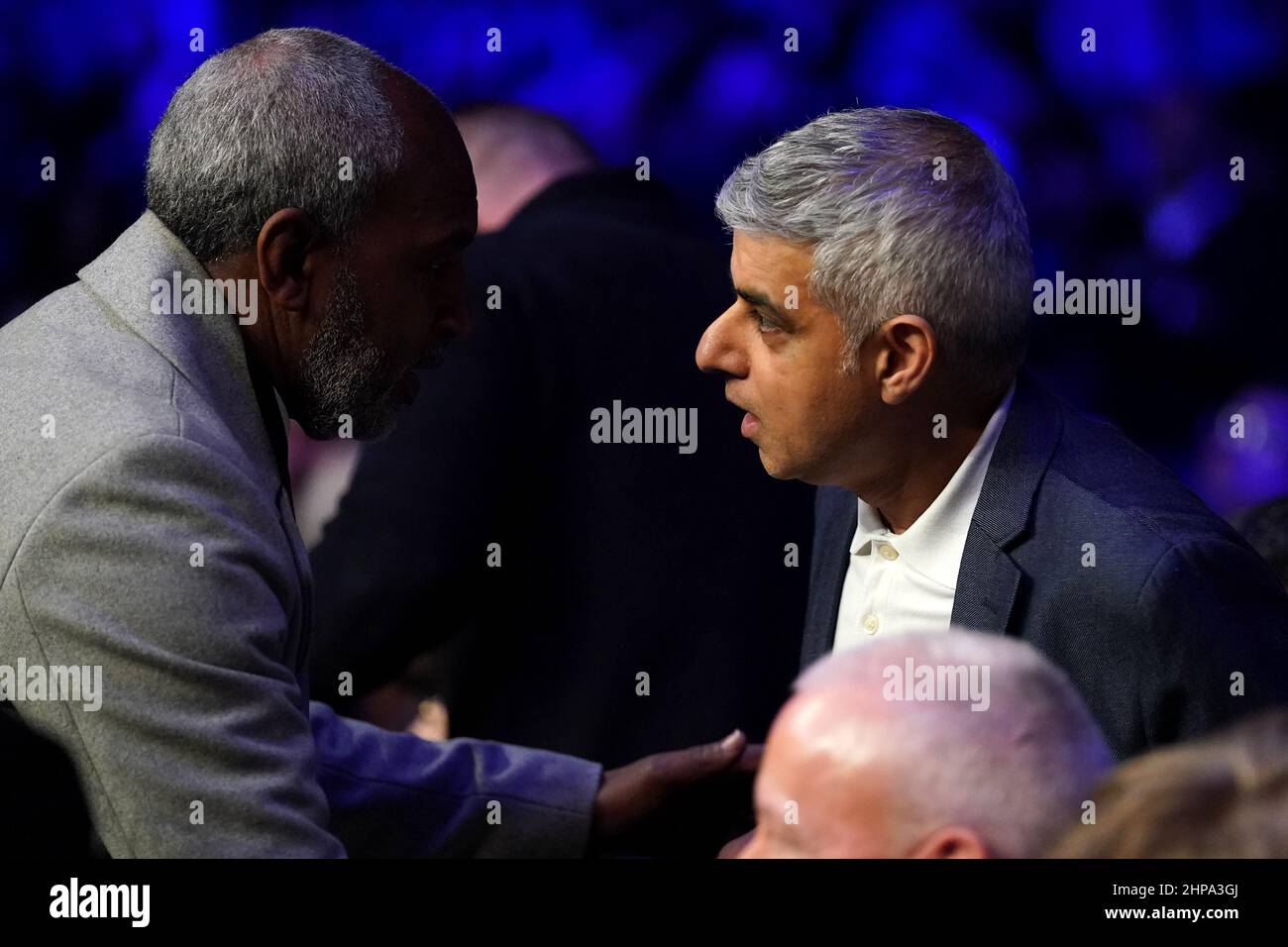 Mayor of London Sadiq Khan (right) and boxing manager Ambrose Mendy at ...