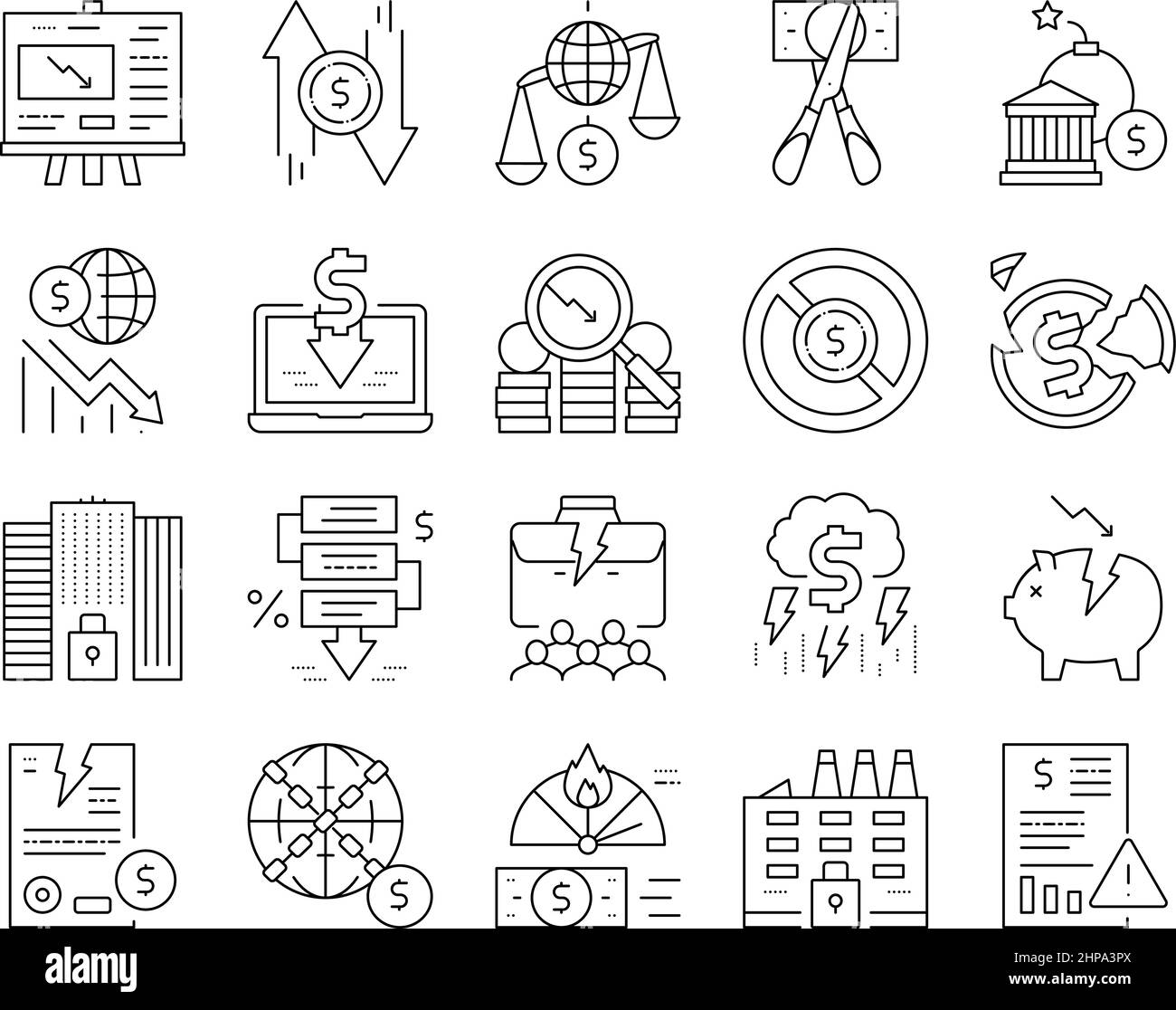 World Financial Crisis Collection Icons Set Vector Stock Vector Image ...