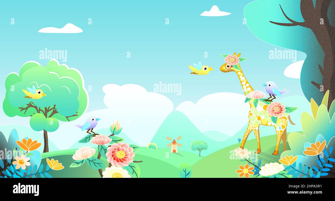 Cartoon spring and flowers hi-res stock photography and images - Alamy