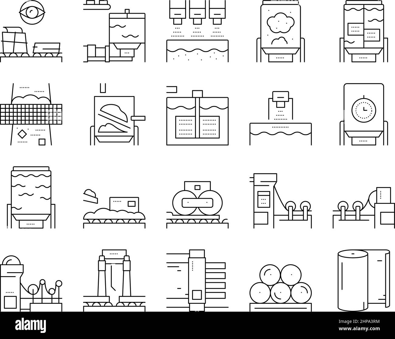 Paper Production Plant Collection Icons Set Vector Stock Vector Image ...