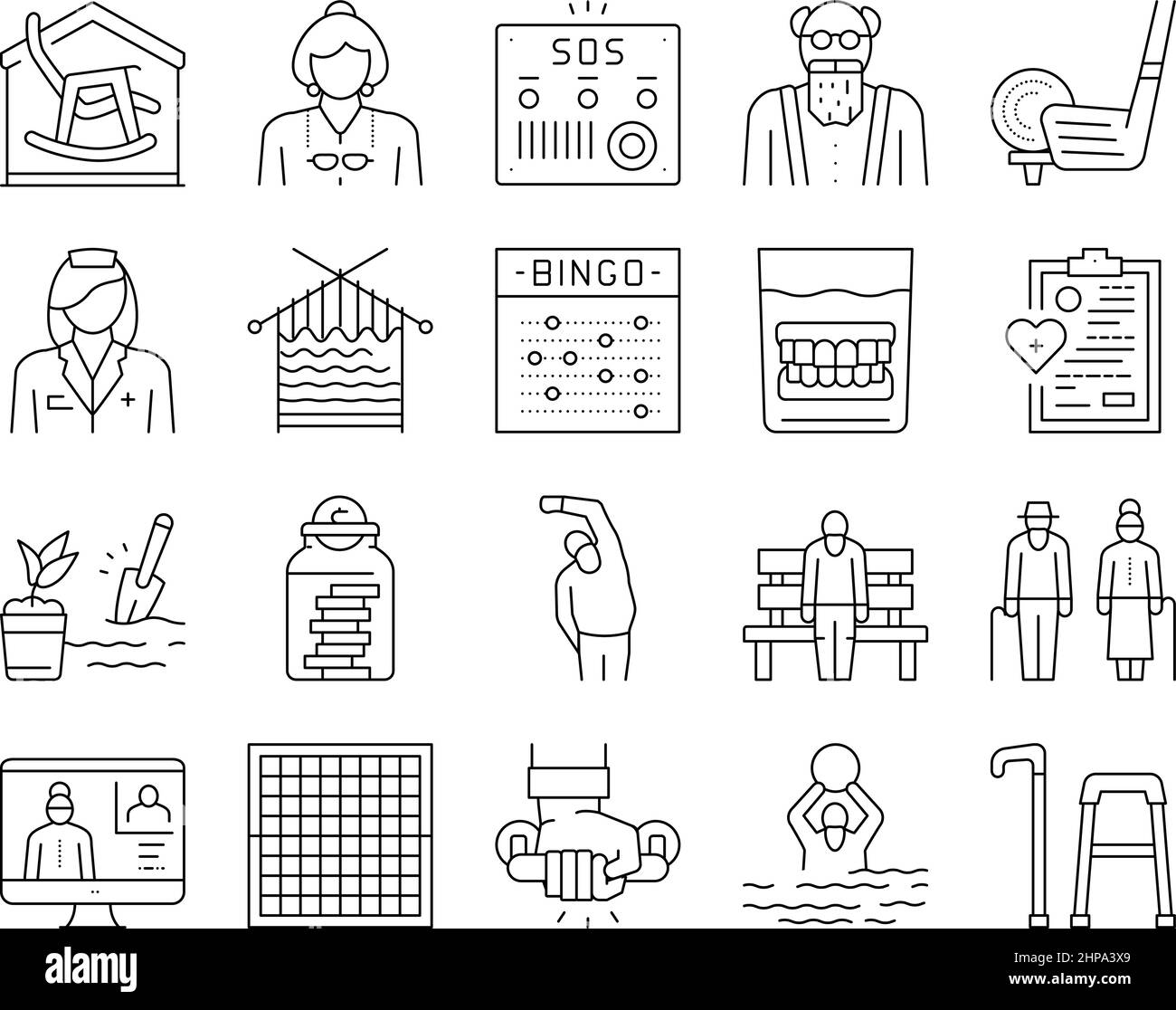 Elderly People Care Collection Icons Set Vector Stock Vector Image ...