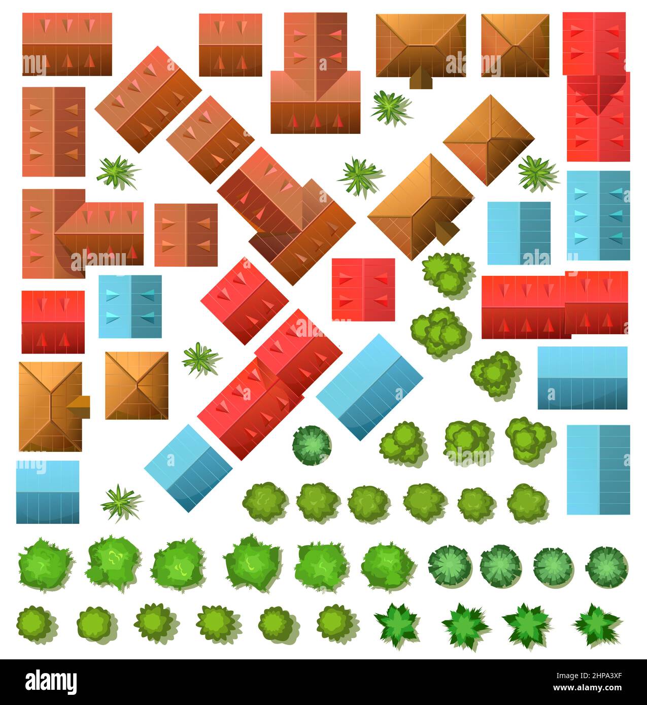 City houses set. Top View from above. Buildings and apartments. Small ...