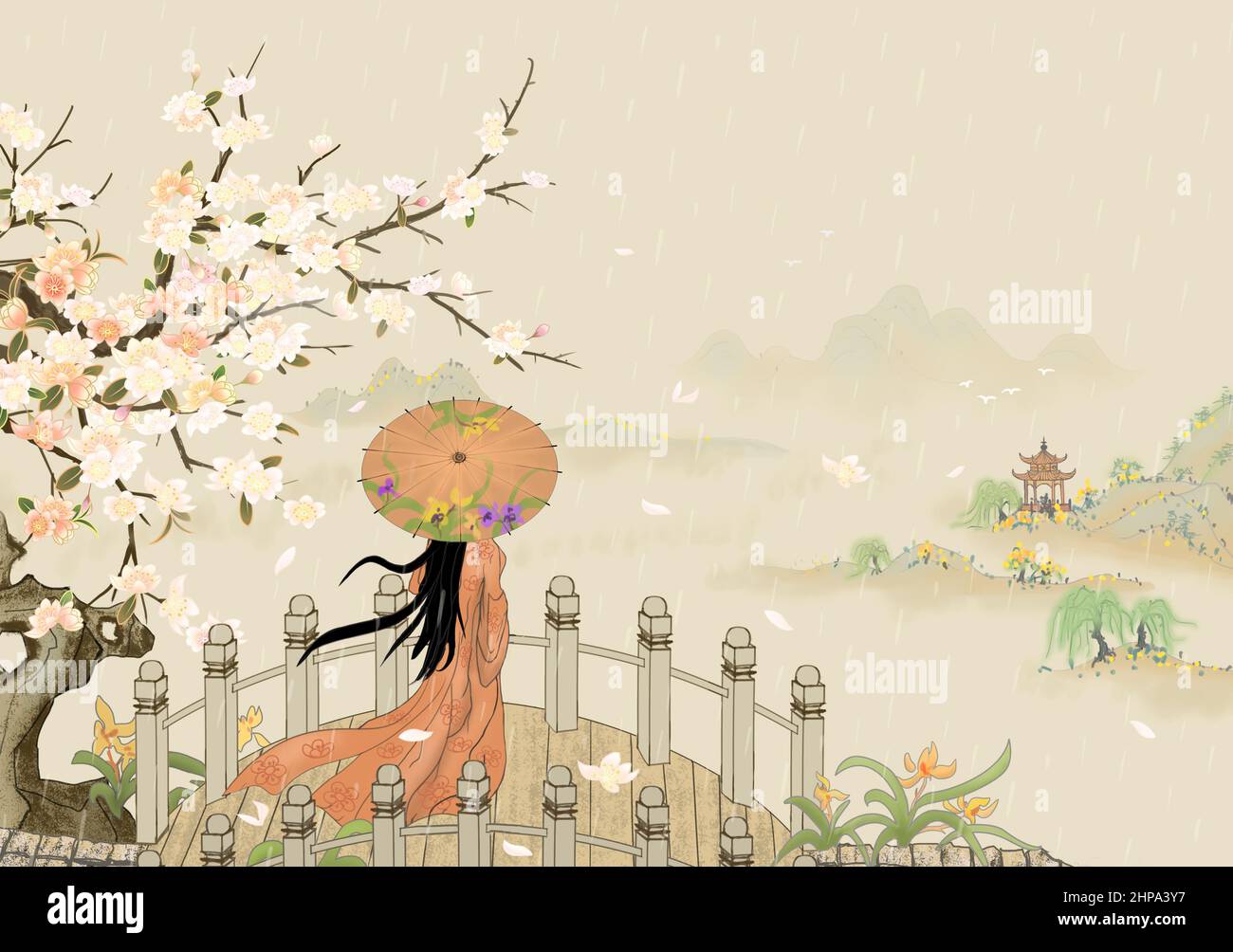 beautiful rain spring illustration Stock Photo - Alamy