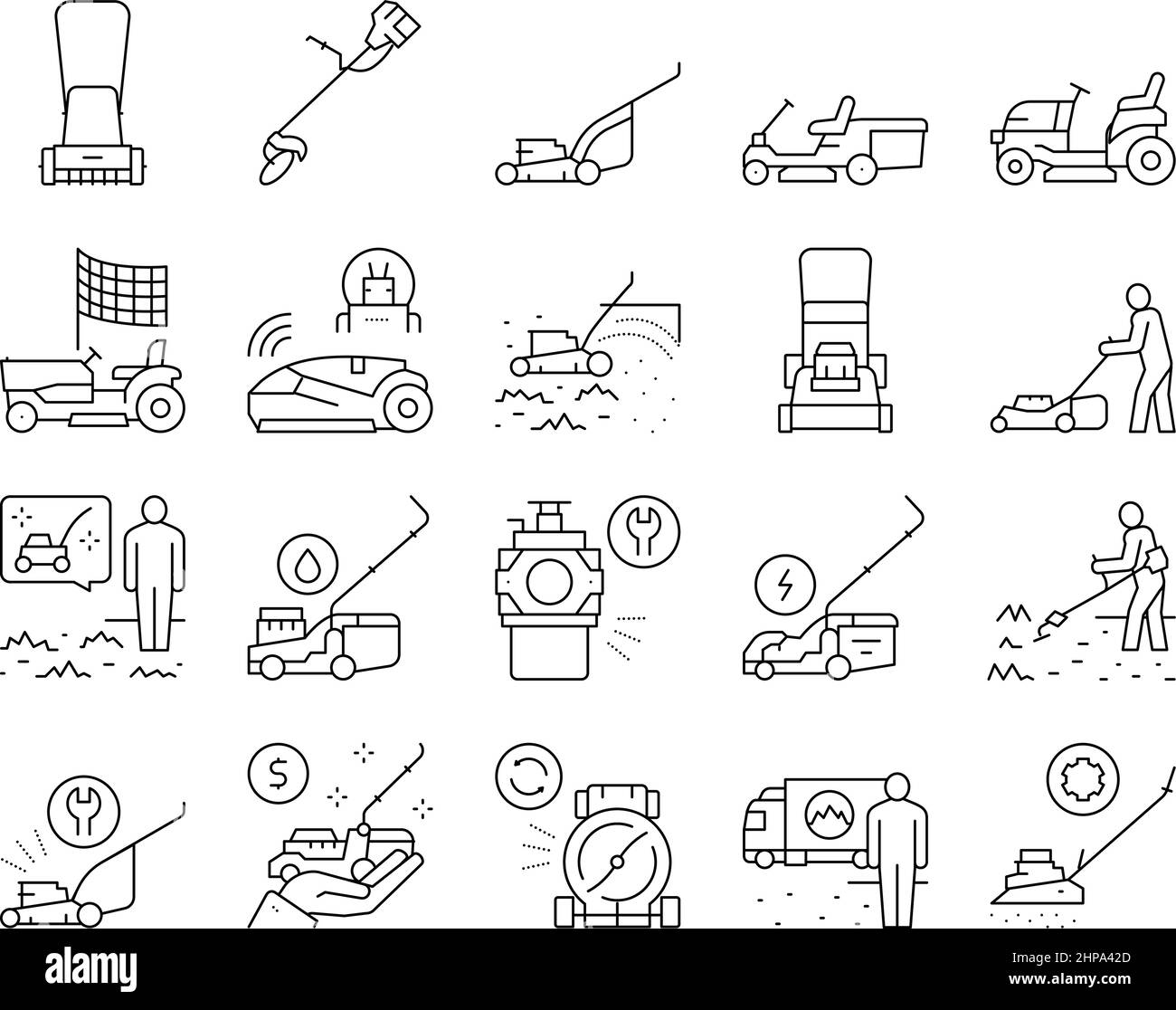 Lawn Mower Equipment Collection Icons Set Vector Stock Vector Image ...