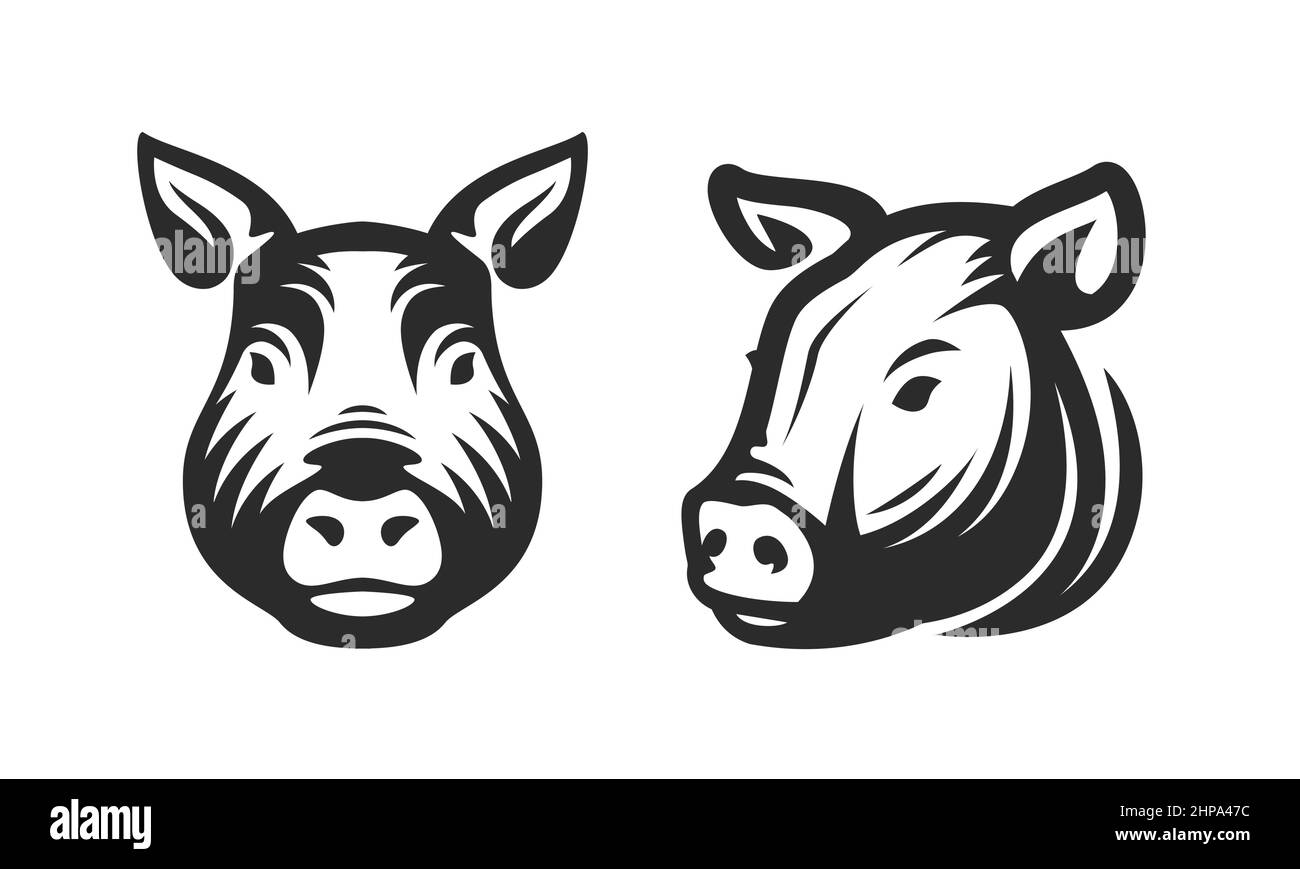 Pig head logo. Emblem for Butcher shop, farm, meat market and packaging ...