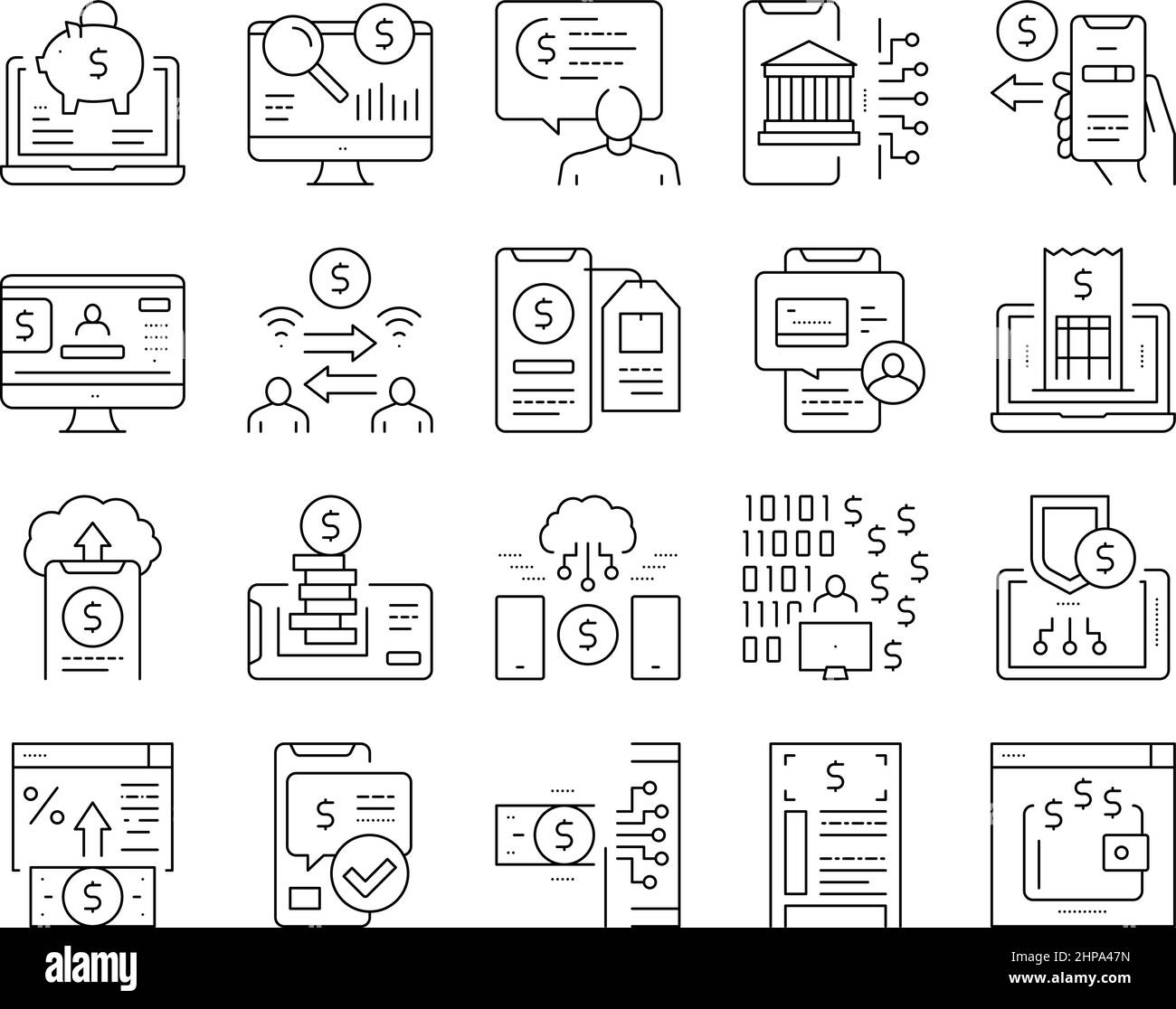 Online Banking Finance Collection Icons Set Vector Stock Vector Image ...