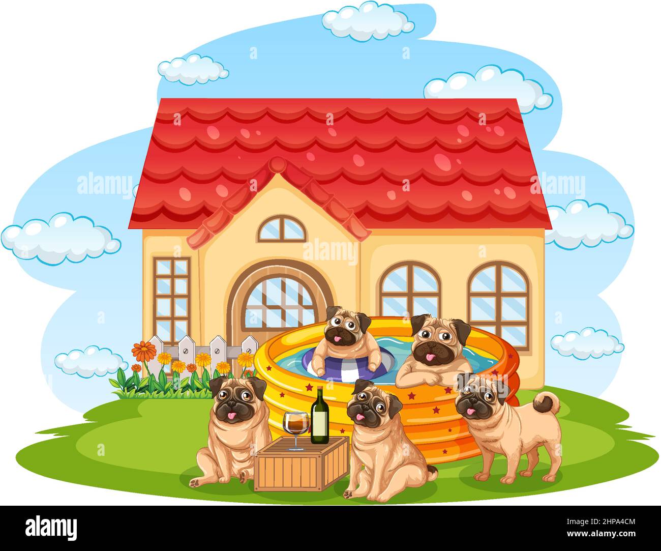 Five dogs in yellow pool illustration Stock Vector Image & Art - Alamy