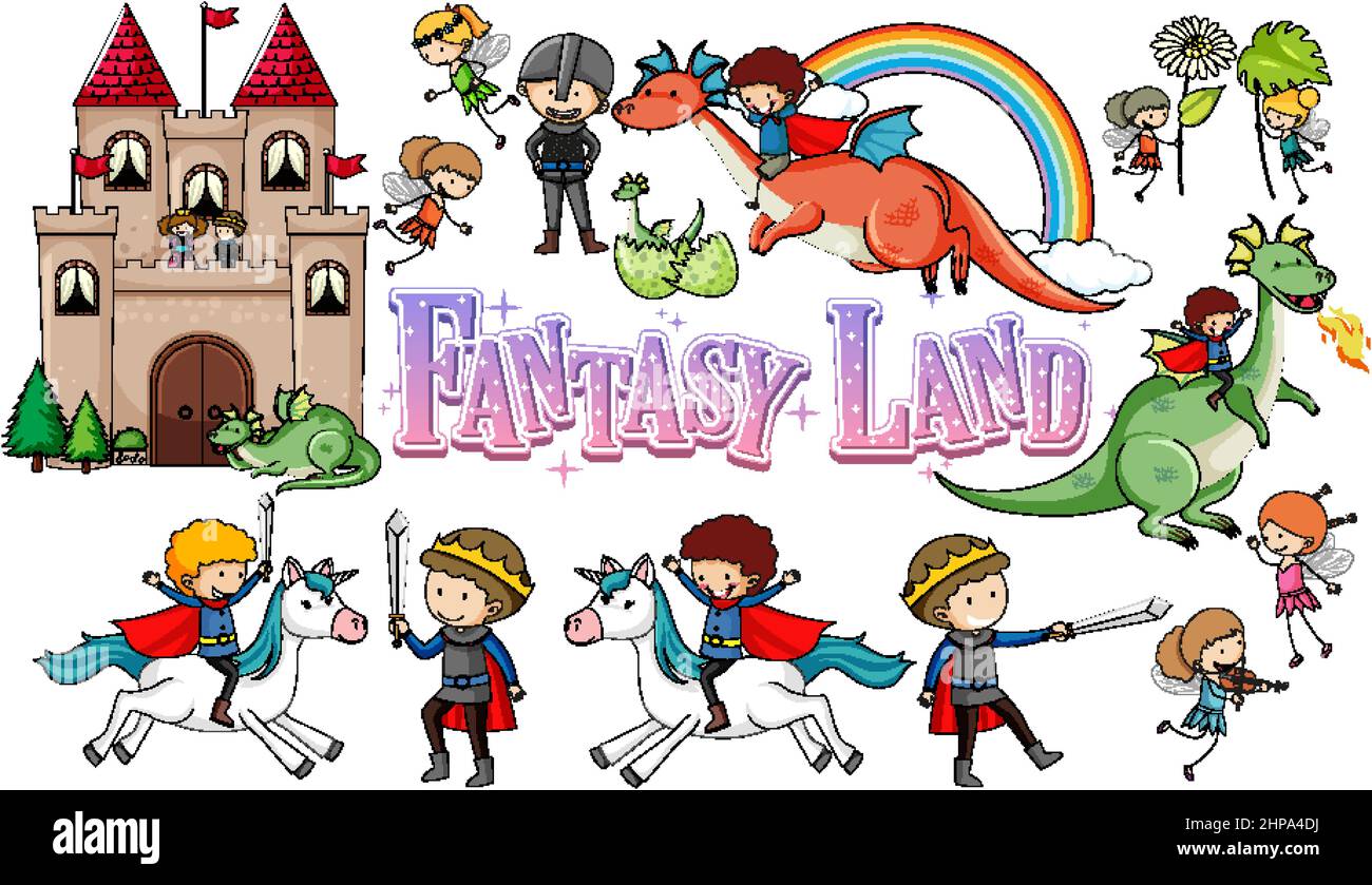 Set of fairy tale cartoon characters illustration Stock Vector Image ...