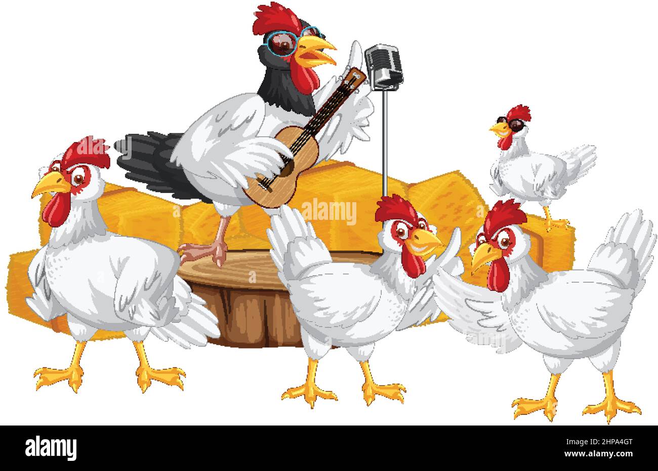 An isolated scene with a group of chickens in cartoon style ...