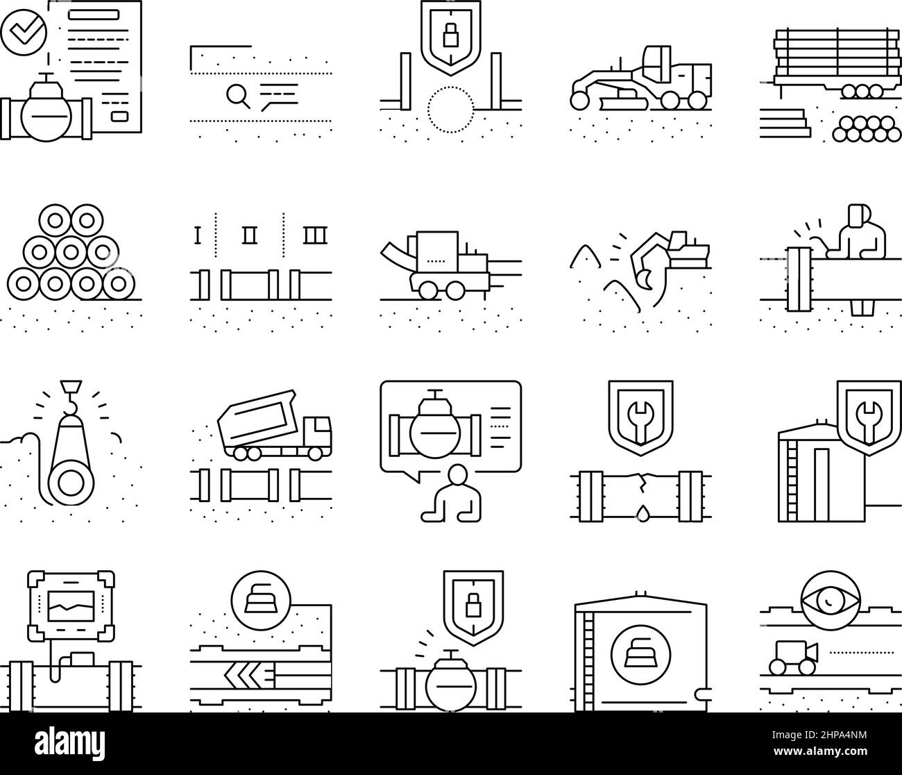 Pipeline Construction Collection Icons Set Vector Stock Vector Image ...