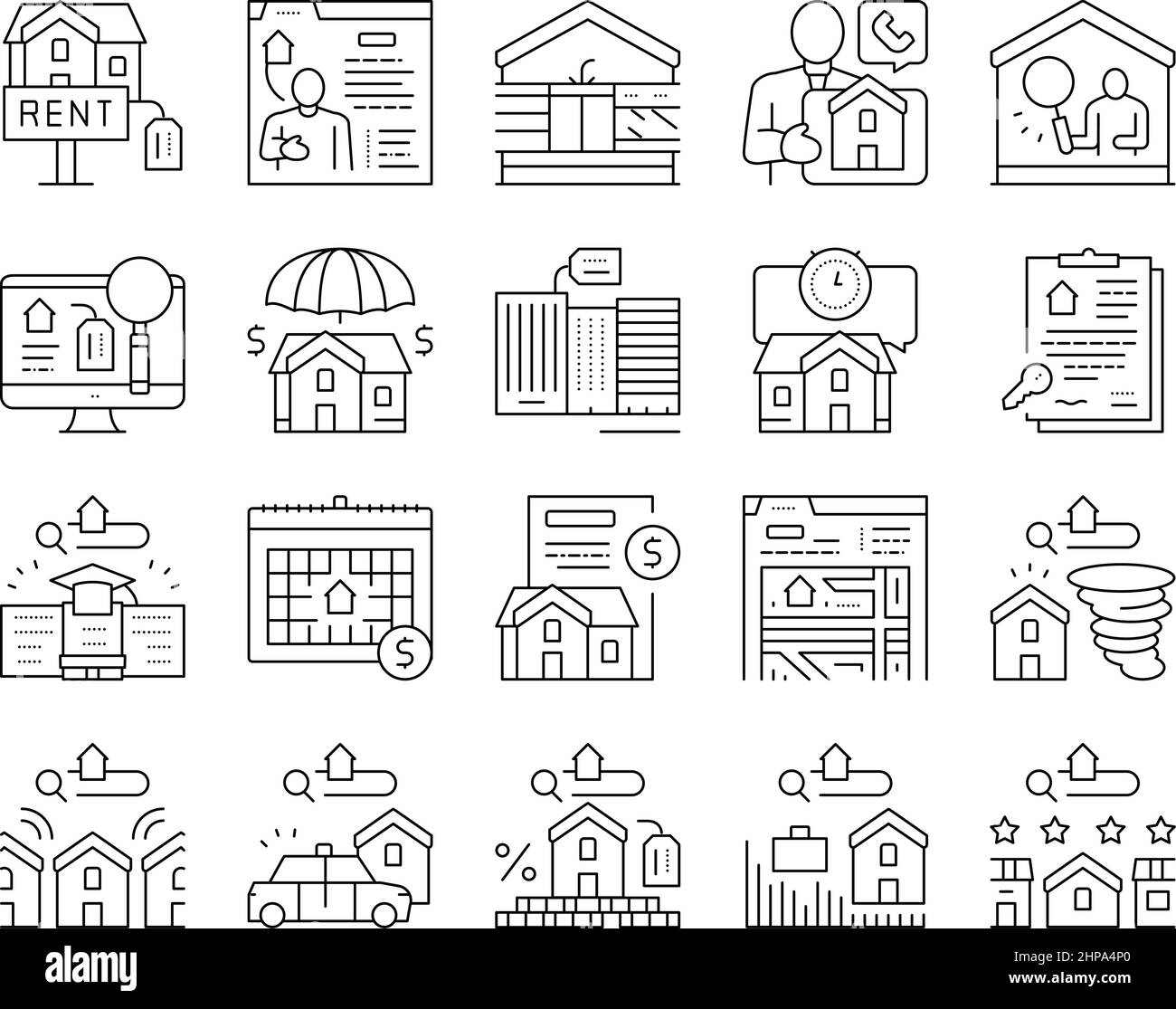 Property Rental Agency Collection Icons Set Vector Stock Vector Image ...